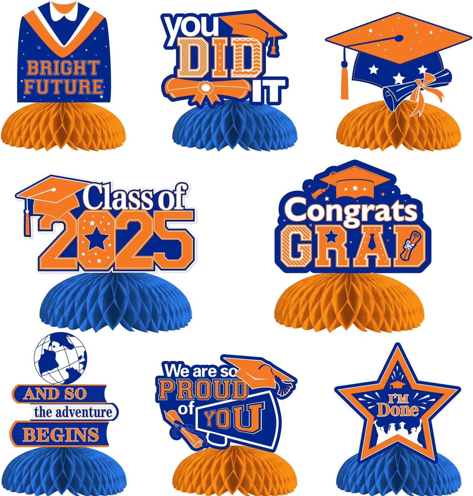 Amazon.com: Orange and Blue Graduation Decorations 2025-8pcs Graduation ...