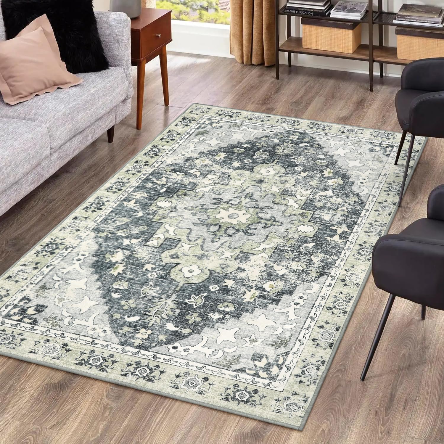 Uphome 4x6 Vintage Area Rug for Living Room, Boho Washable Non-Slip ...