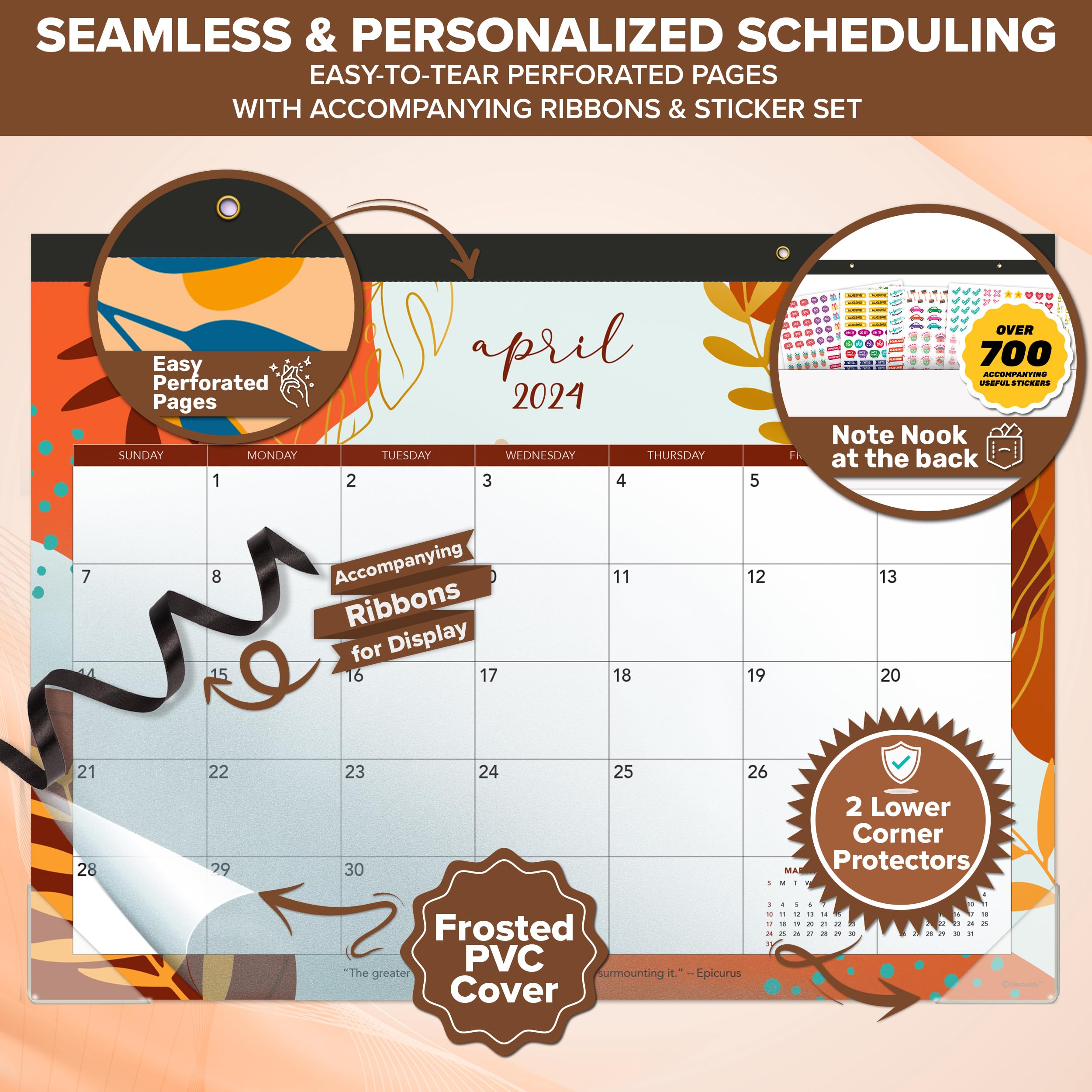 Snapklik.com : Decorably 18 Months Boho Desk Calendar Landscape January ...