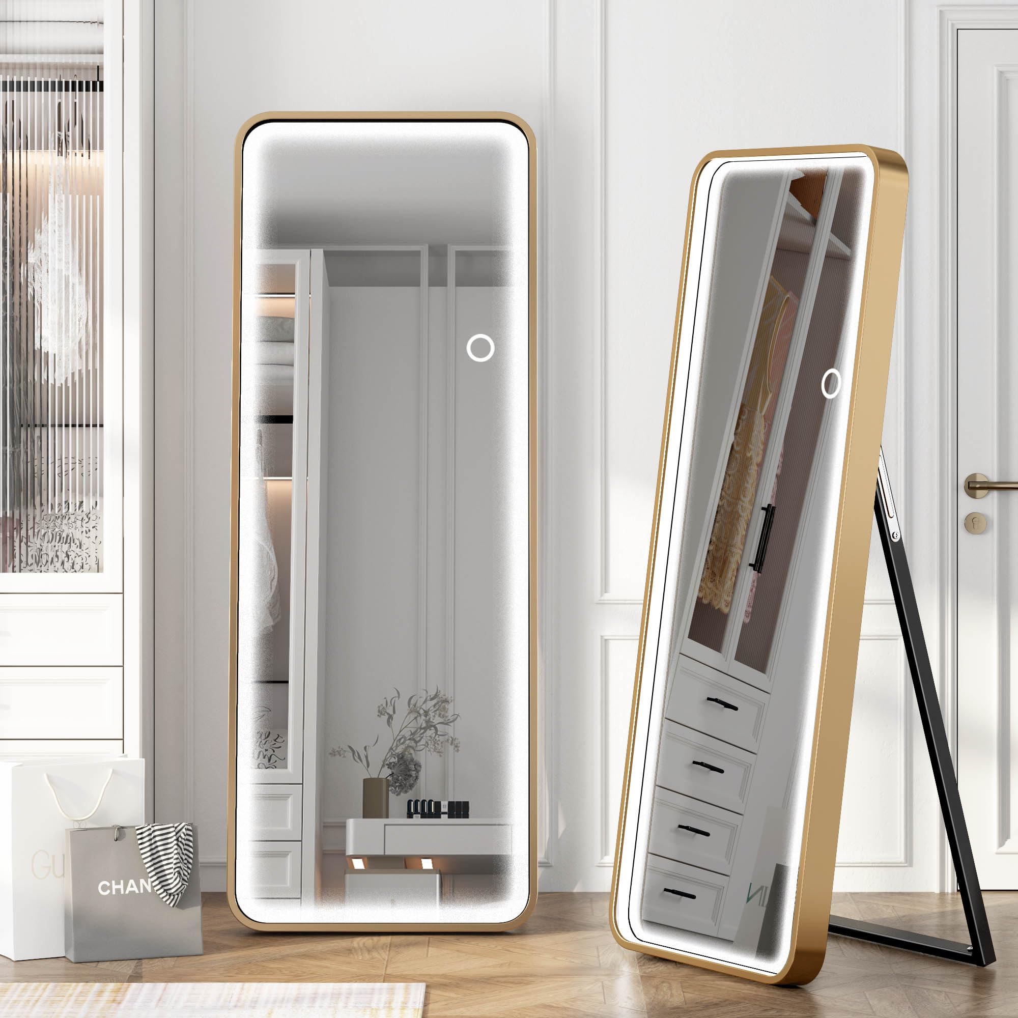 Wellynap 64"x21" Full Length Standing Mirror with LED Lights and Stand ...