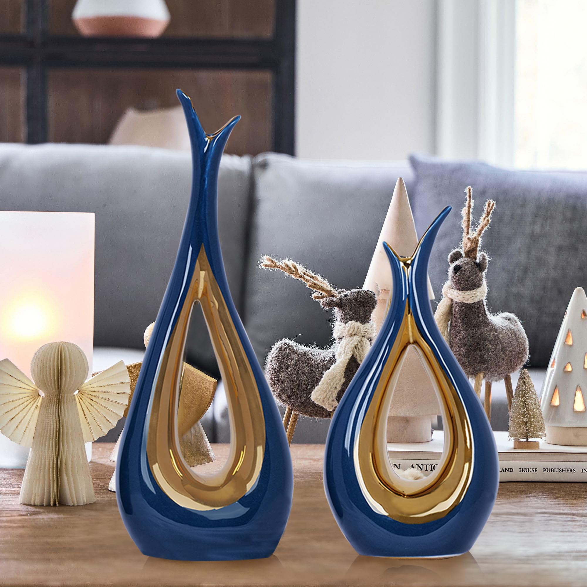 Amazon.com: 2 PCS Blue Gold Vase Home Decor Accent Ceramic Vase set of ...