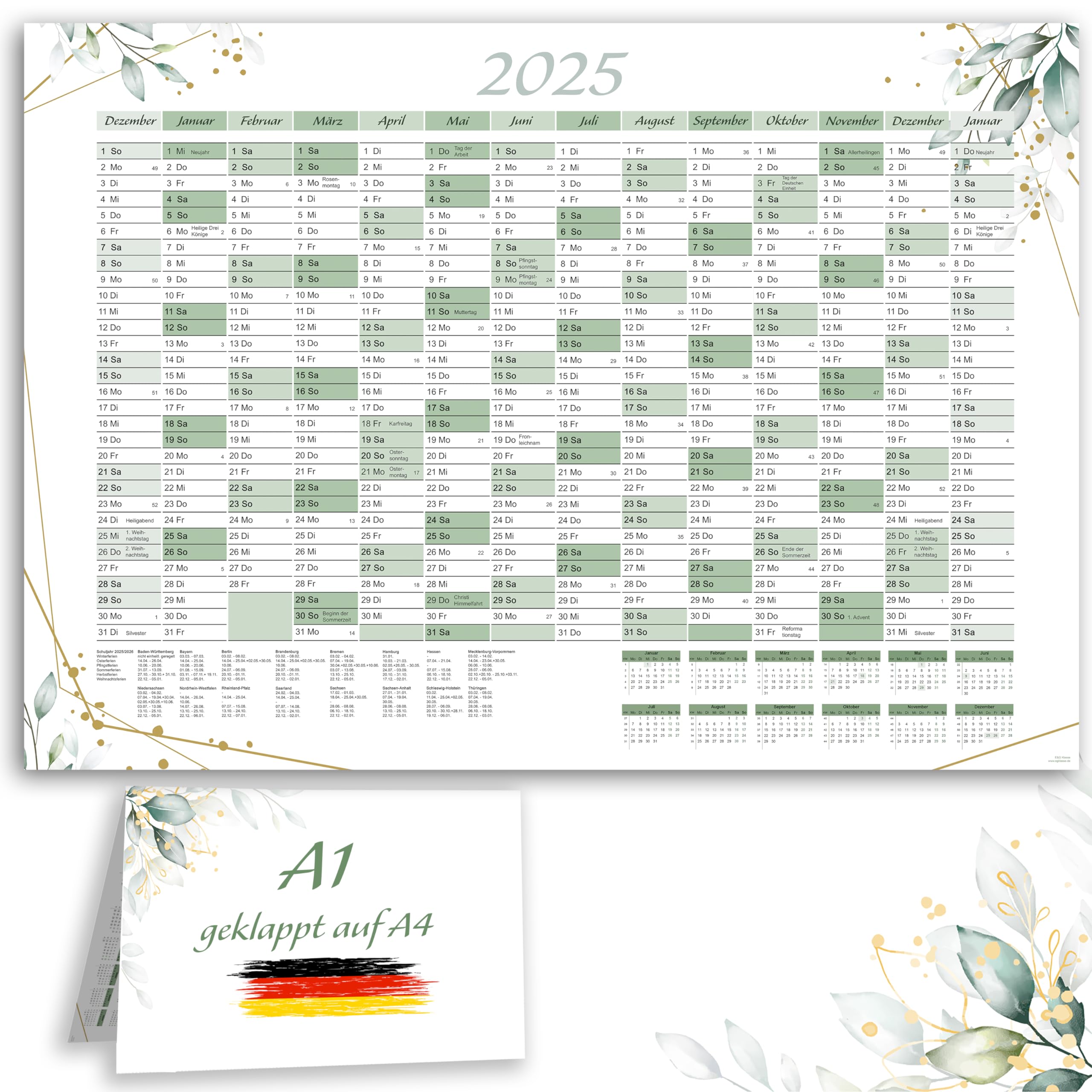 XXL Annual Calendar 2025 + January 2026 Year Planner in A1 in Beautiful ...