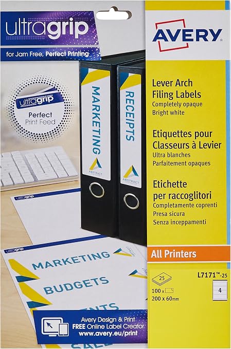Avery Quickdry, Printable, Filing Labels, Lever Arch Filing, 200 x 60 ...
