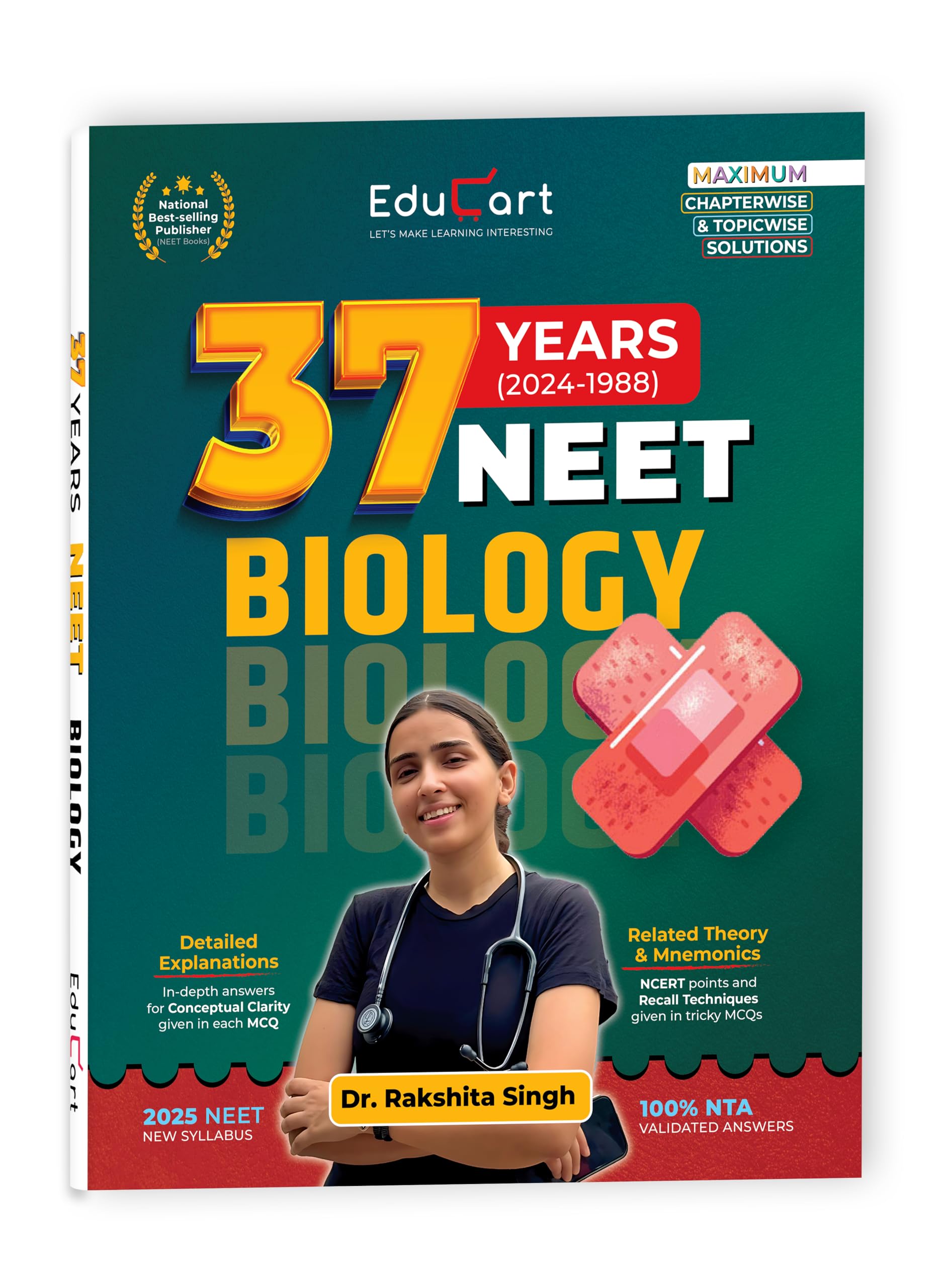 Educart NEET 37 Years Biology Solved Papers (PYQs) Chapterwise and Topicwise for NEET 2025 Exam ...