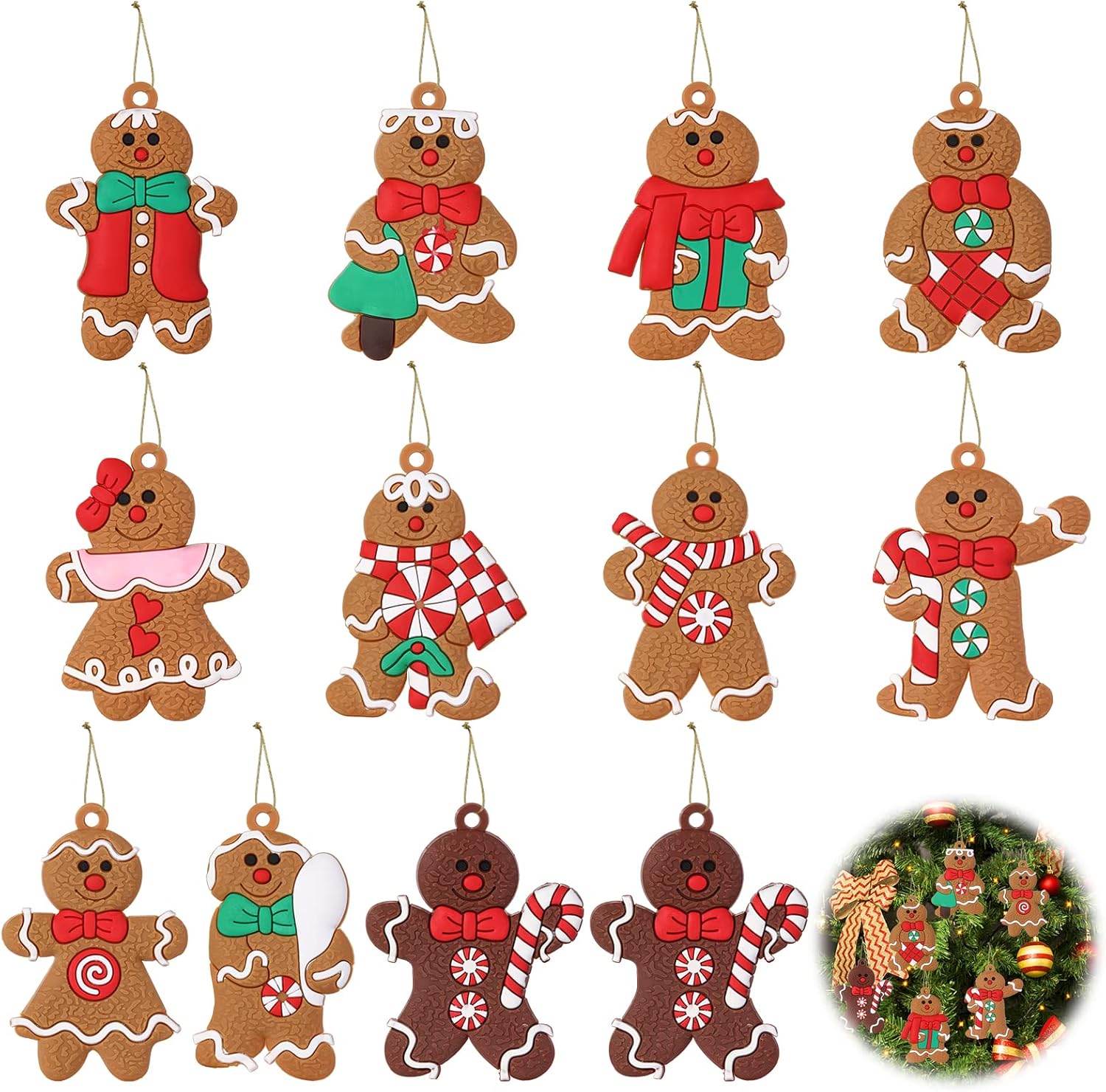 12 Pièces Bonhomme Pain d Epice de Noël, Décoration Sapin de Noël ...