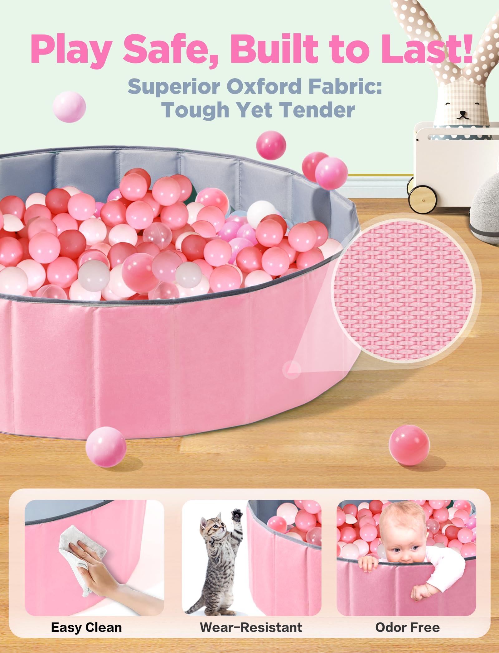 Hikiddy Large Ball Pit for Toddlers - 44 In Baby Ball Pit with Pop-Up ...