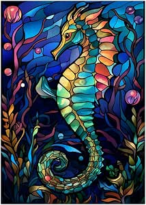 Amazon.com: Stained Glass Seahorse Jigsaw Puzzle 300/500/1000 Piece ...