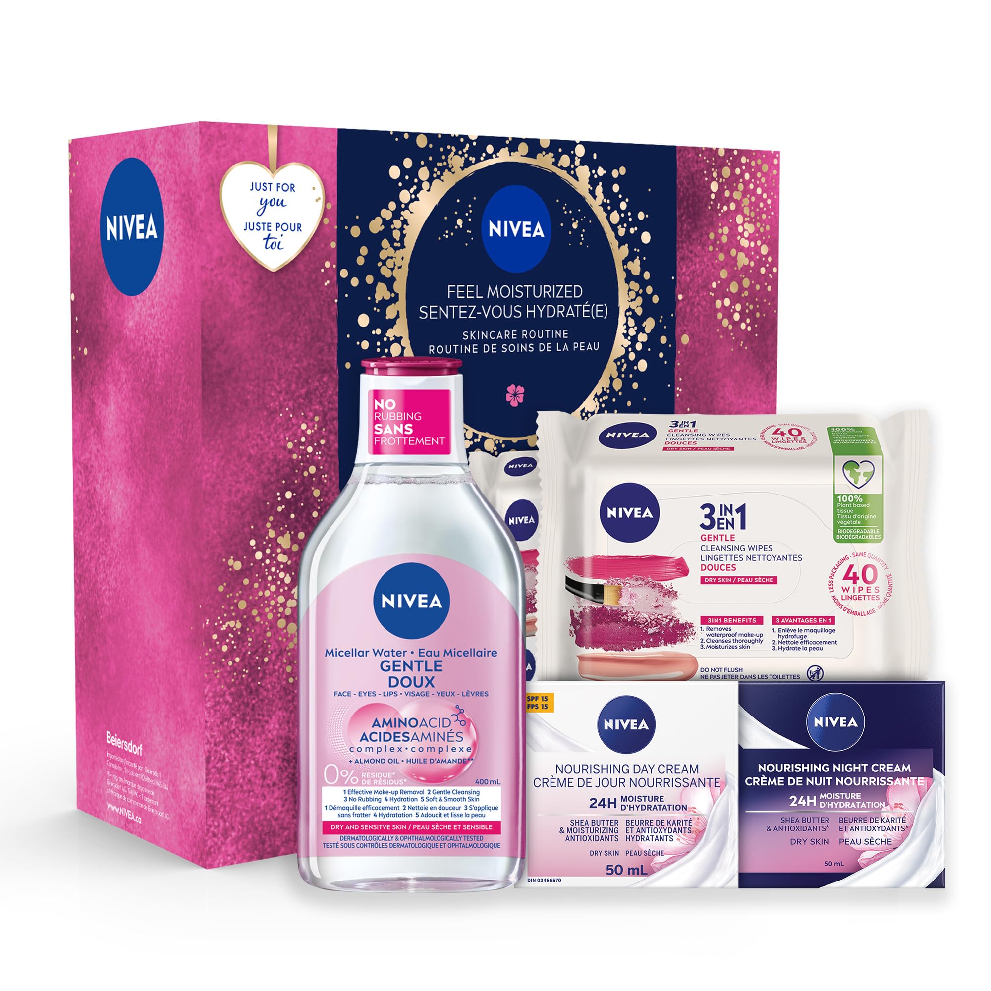 NIVEA Feel Moisturized Skincare Routine, Holiday Gift Set for Dry and ...