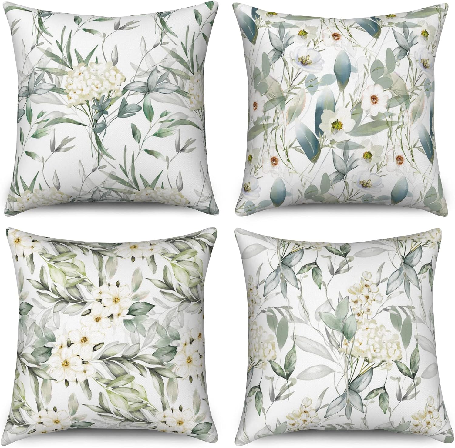 Sage Green Cushion Covers 50 x 50 cm Set of 4, Hnmdmyi Watercolor ...