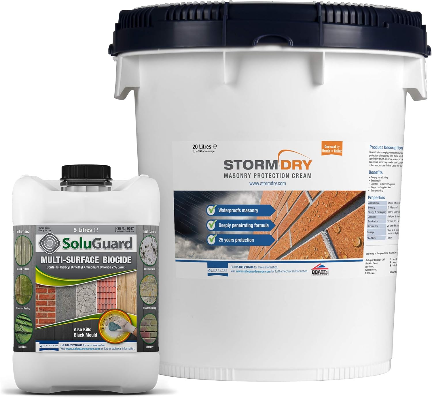 Stormdry Masonry Protection Cream 20L + Soluguard Multi Surface Biocide ...