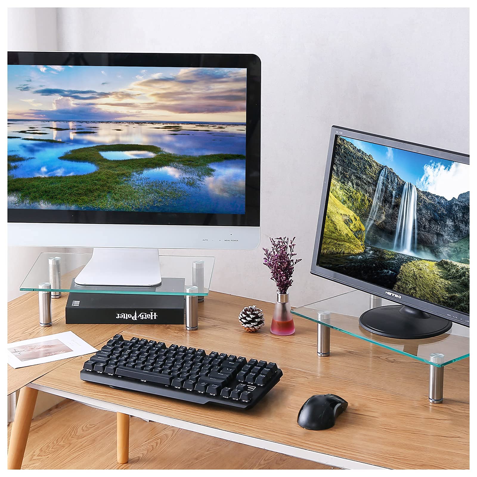 Buy Murrey Home 2 Pack Dual Glass Monitor Stand Riser for Desk，Large ...