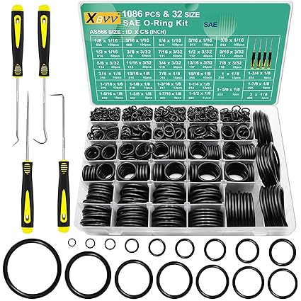 XBVV 32 Size SAE O Ring Assortment Kit,1086 PCS Standard Nitrile Rubber ...