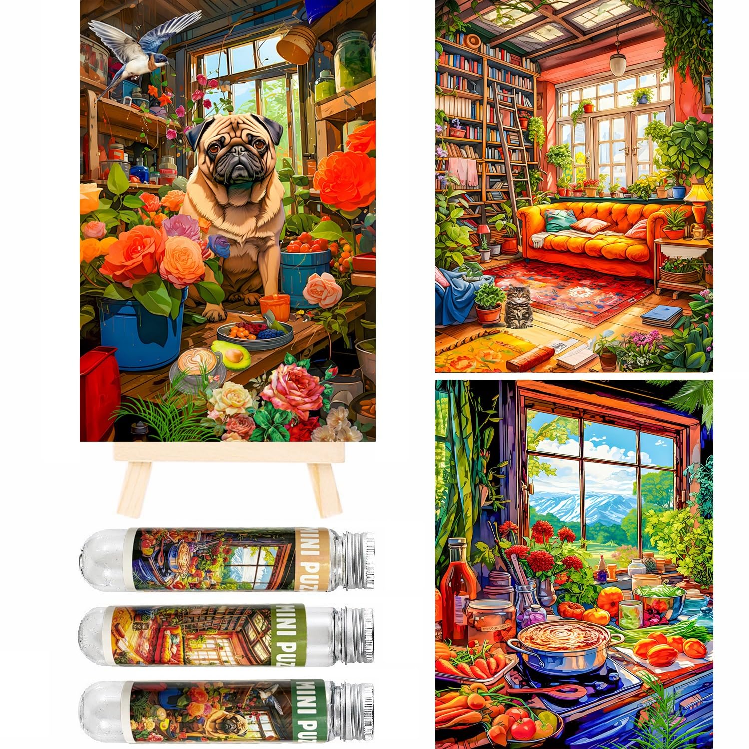 Amazon.com: Small Jigsaw Puzzles for Adults 150 Pieces Vintage Pug Oil ...