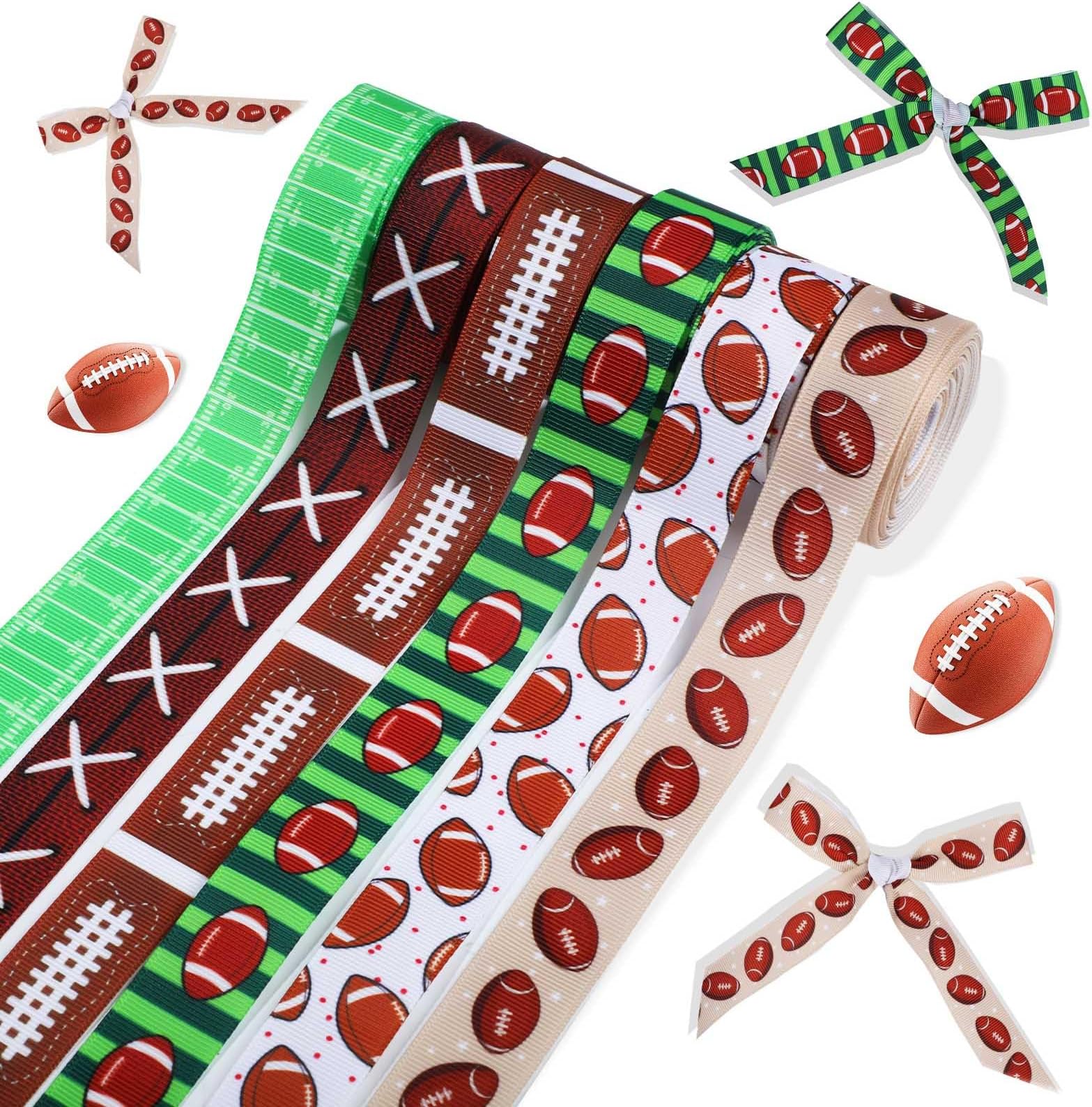 Amazon.com: Ribbli Satin Football Pattern Craft Ribbon,5/8-Inch x 10 ...