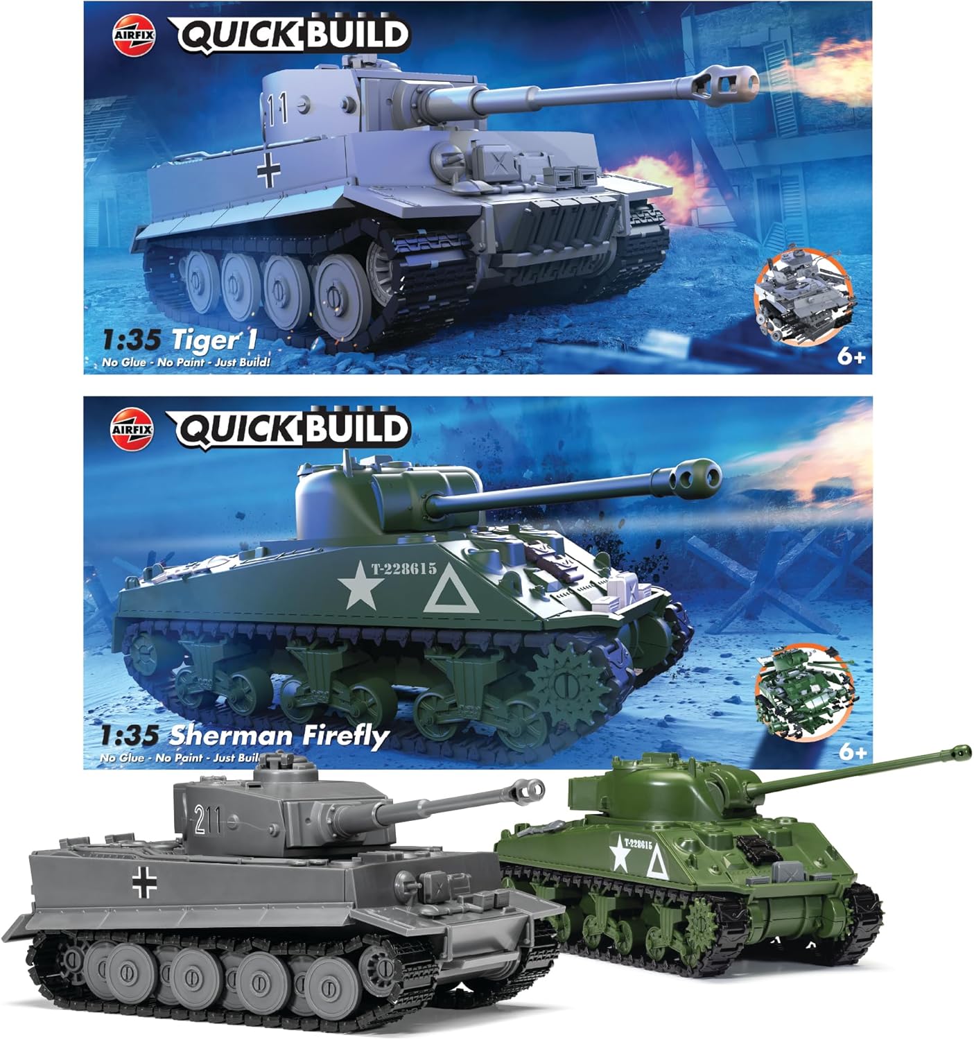 Airfix QUICKBUILD Model Tank Kit - J6970 Tiger I & Sherman Firefly ...