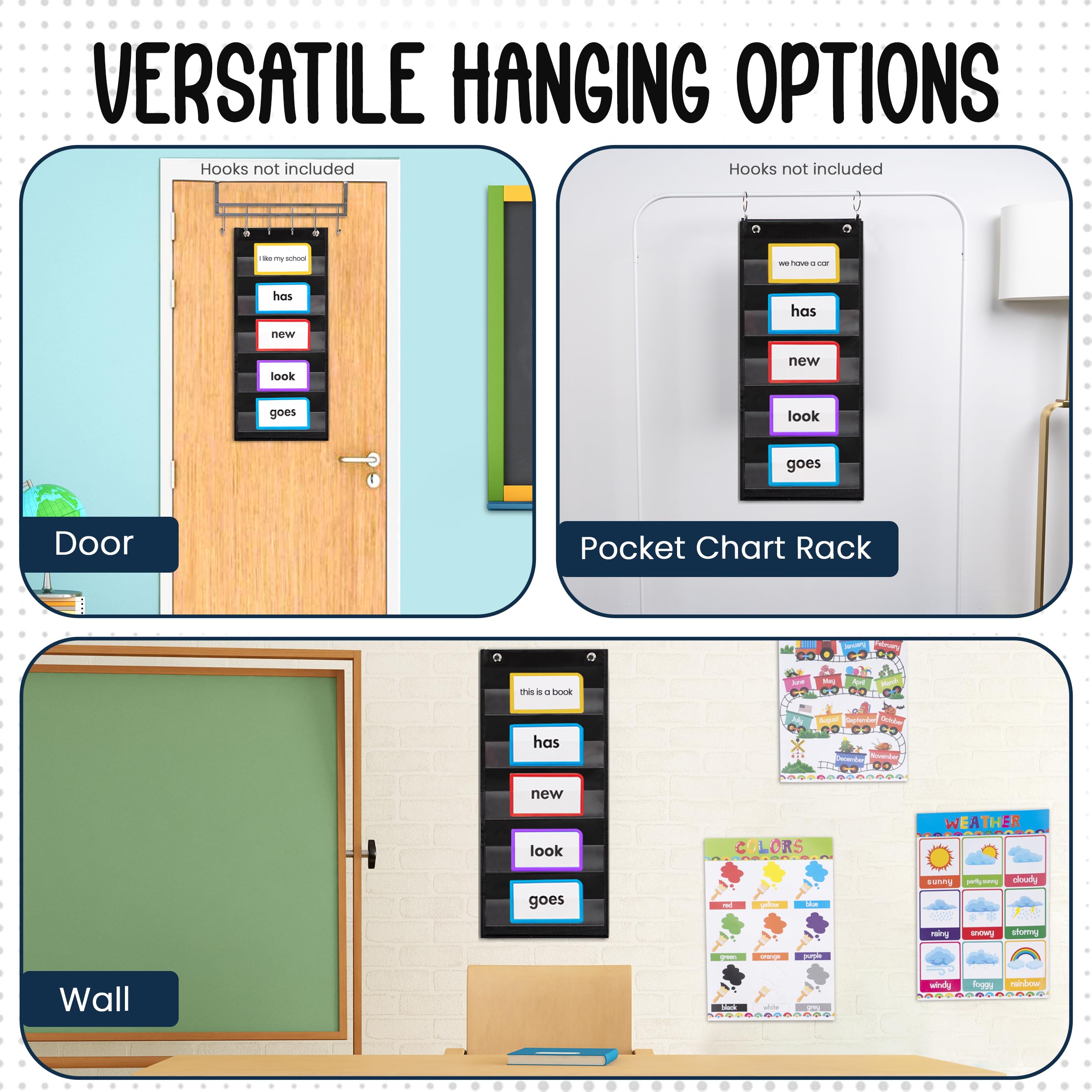 Snapklik.com : 9" Wide X 22" Tall Pocket Chart, Black - Sturdy Pocket ...
