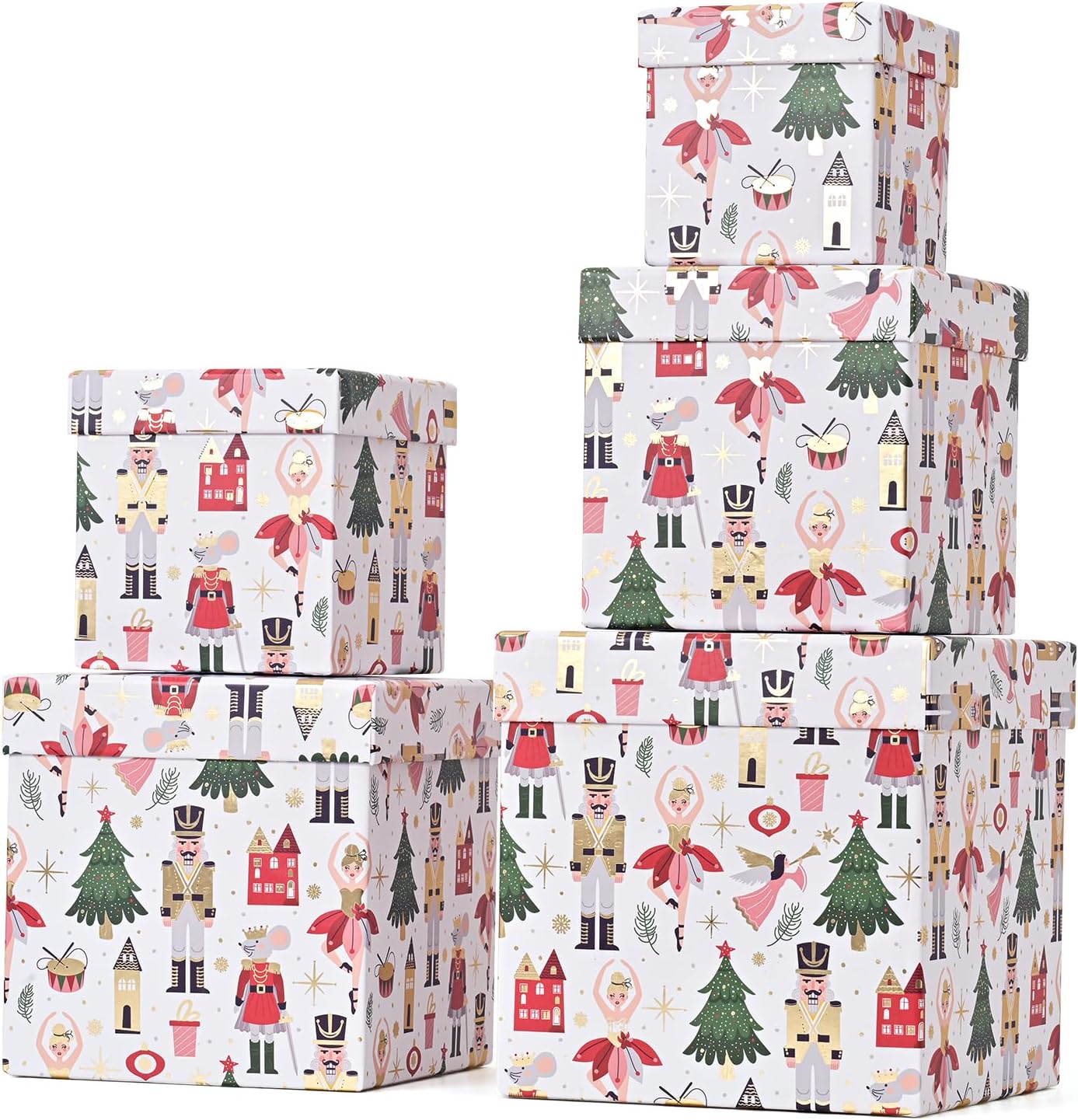 Amazon.com: PAPER FAIR 5PCS Christmas Nesting Gift Boxes with Lid, Xmas ...
