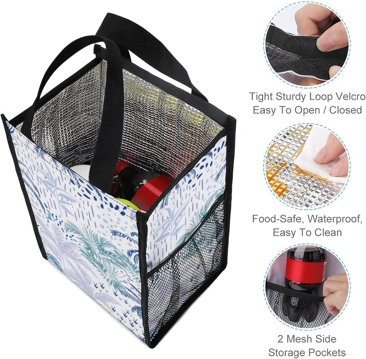 Tropical Forest Pattern Insulated Lunch Bag Foldable Lunch Box Portable ...
