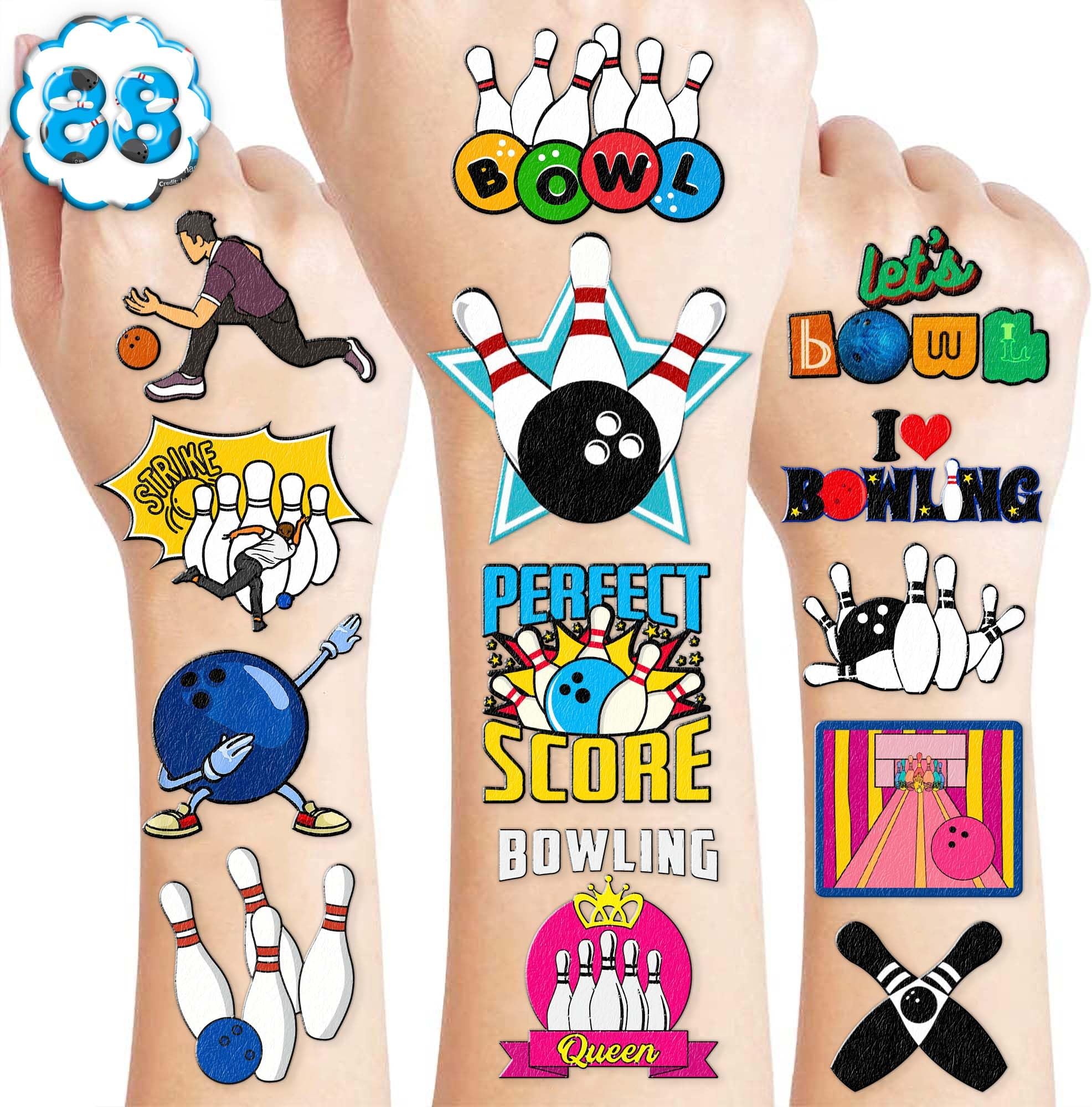 Amazon.com : 8 Sheets (88PCS) Bowling Temporary Tattoos Birthday Party ...