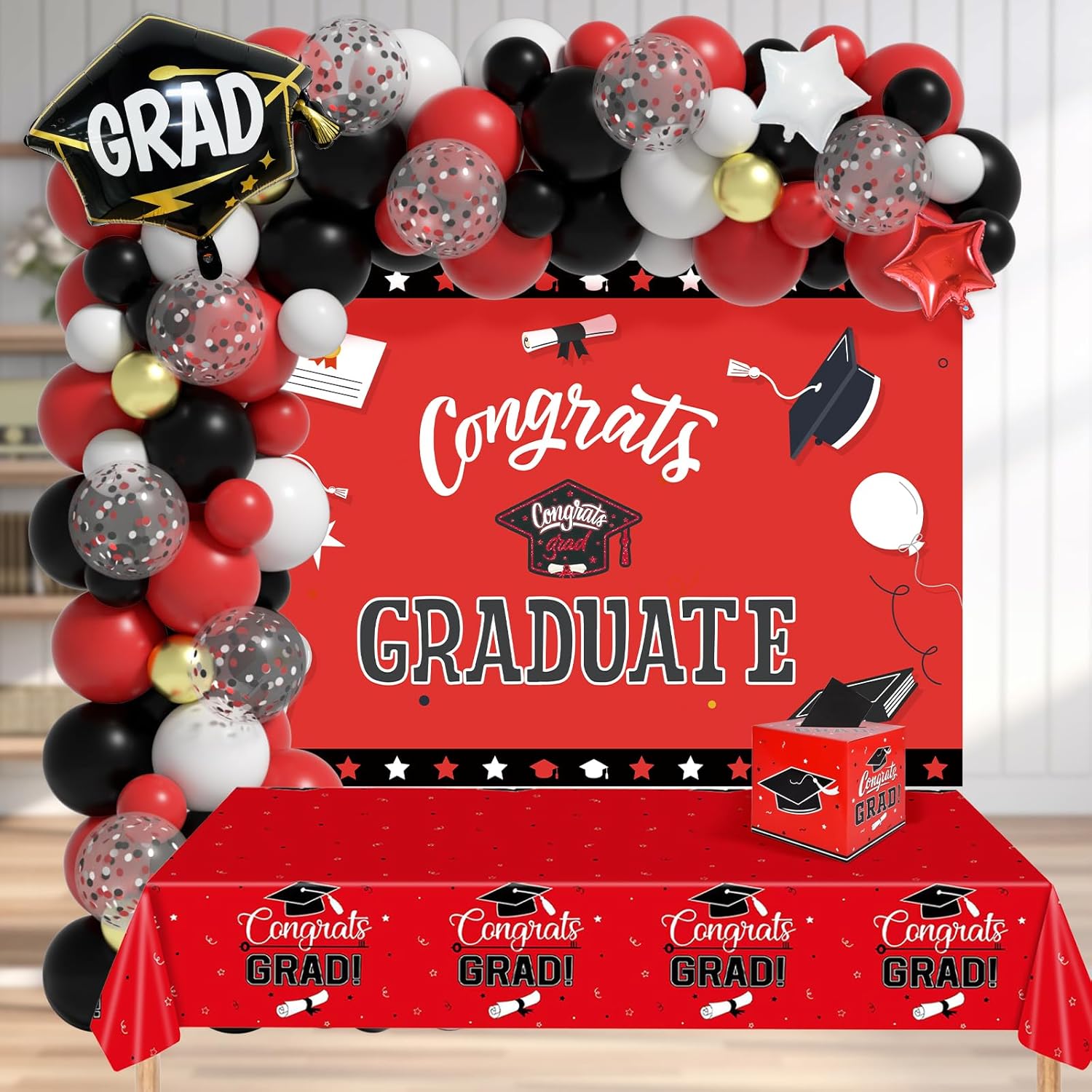 Graduation Balloon Arch Kit 2024 Graduation Decorations Red Black and ...