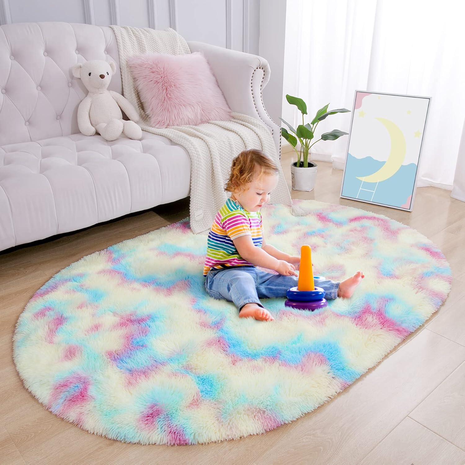 Amazon.com: Chicrug Soft Cute Rainbow Oval Rug for Girls Room, 4x6 Feet ...