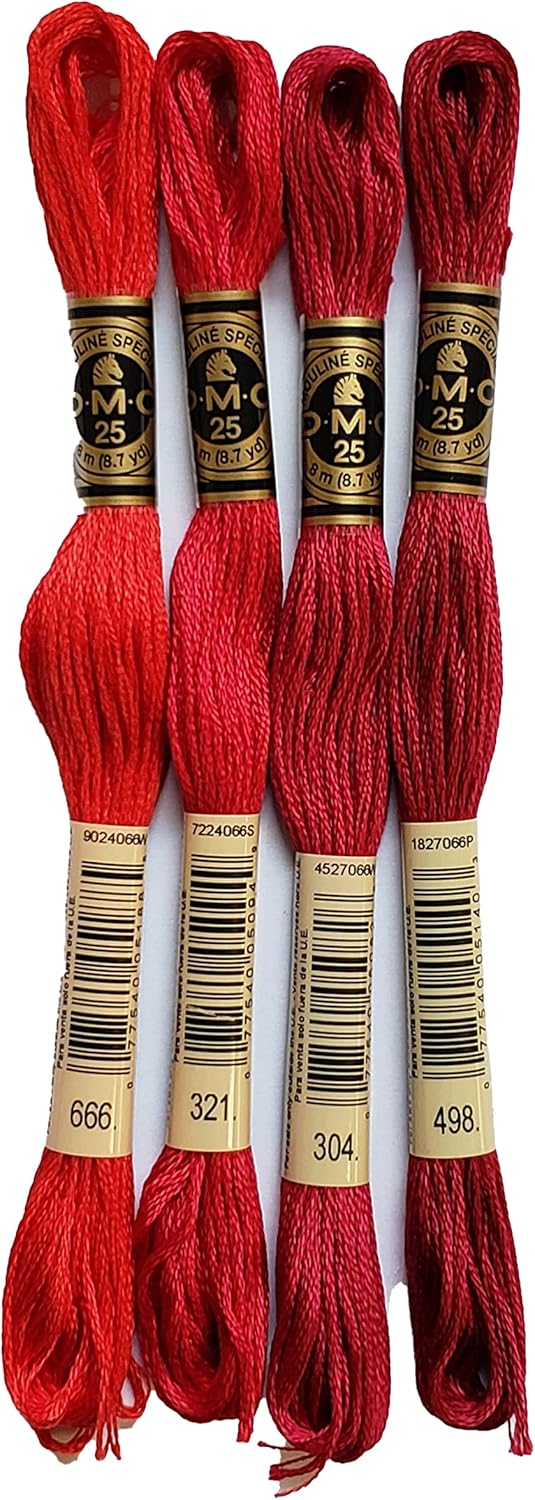 Amazon.com: DMC 6-Strand Embroidery Cotton Bundle - Christmas Red Color ...