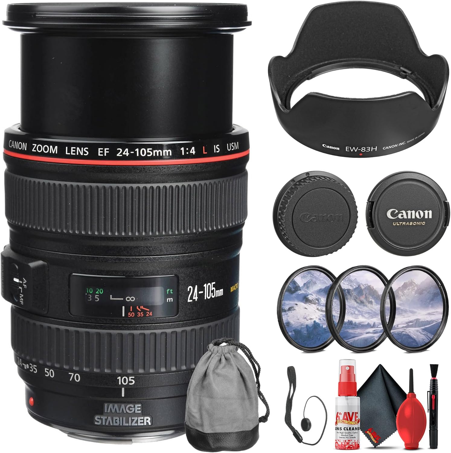 Amazon.com : Canon EF 24-105mm f/4L is USM Lens (0344B002) + Filter Kit + Cap Keeper + Cleaning ...