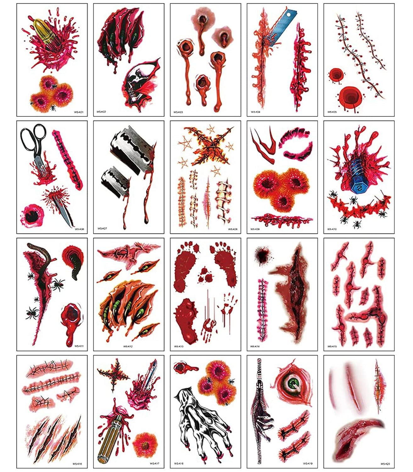 Amazon.com : Halloween Temporary Tattoos Scary Scar for Kids Adult ...