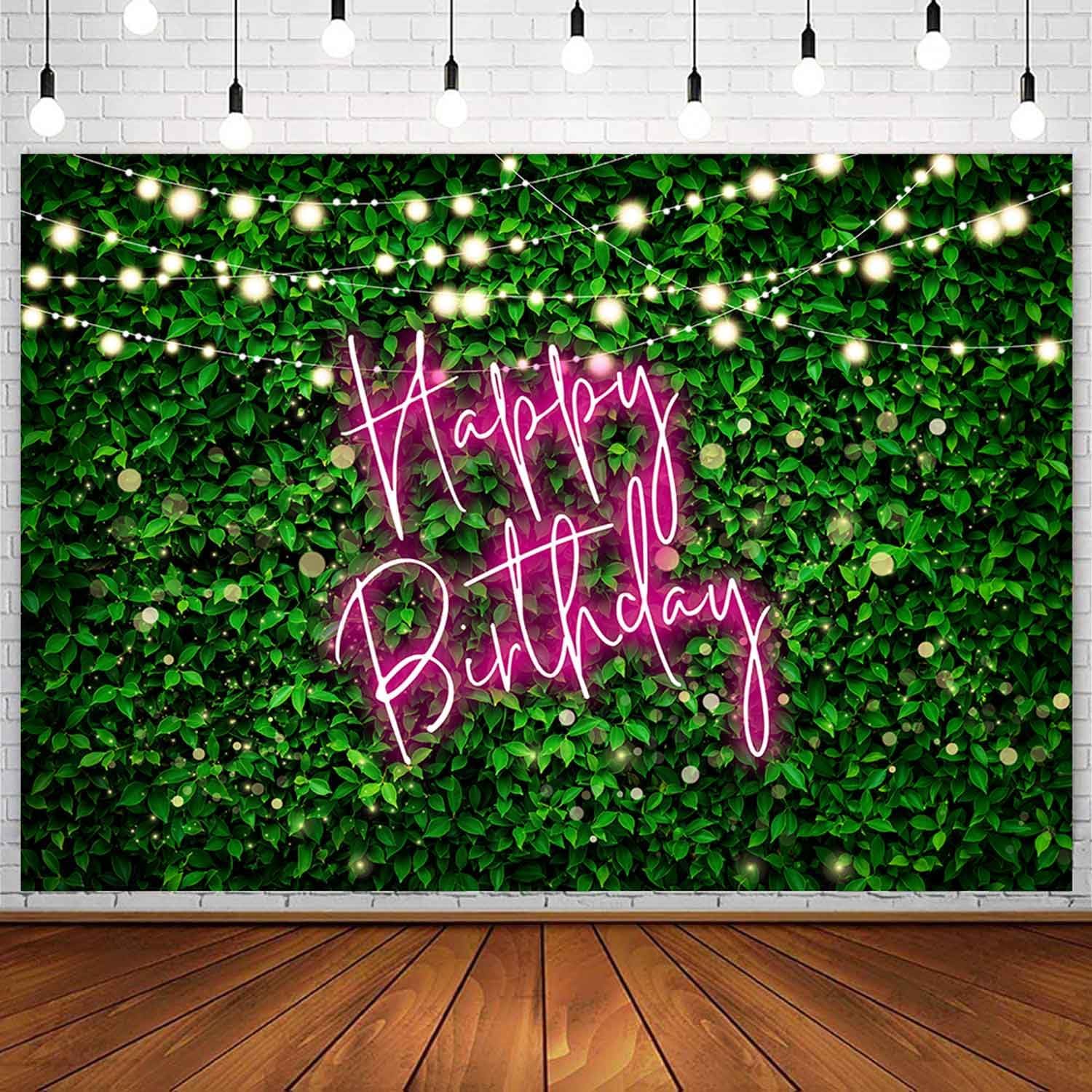 Amazon.com : Sensfun Green Leaves Happy Birthday Backdrop Pink Neon ...