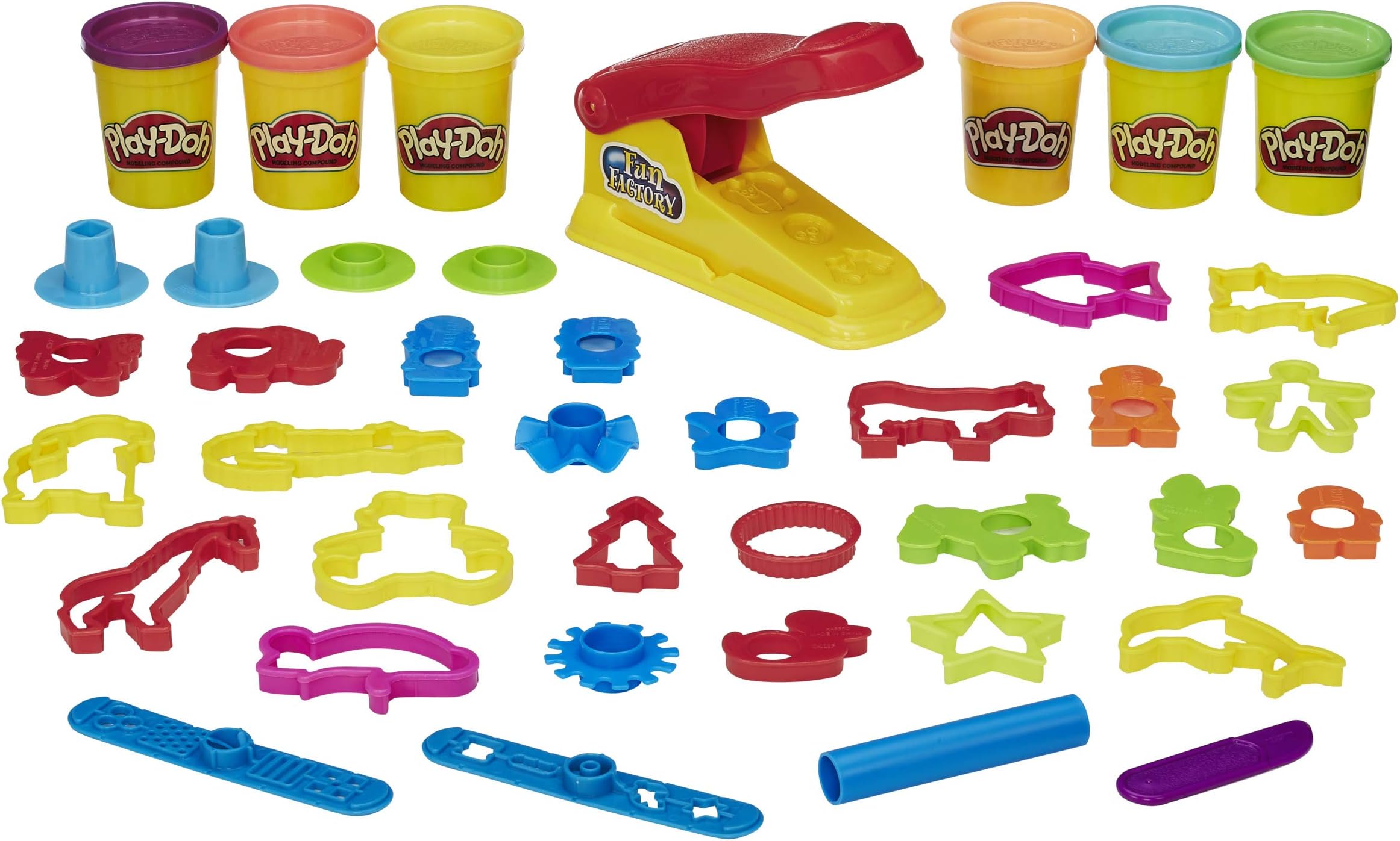 Amazon.com: Play-Doh Fun Factory Deluxe Set, 31 Tools & 6 Cans, Back to ...