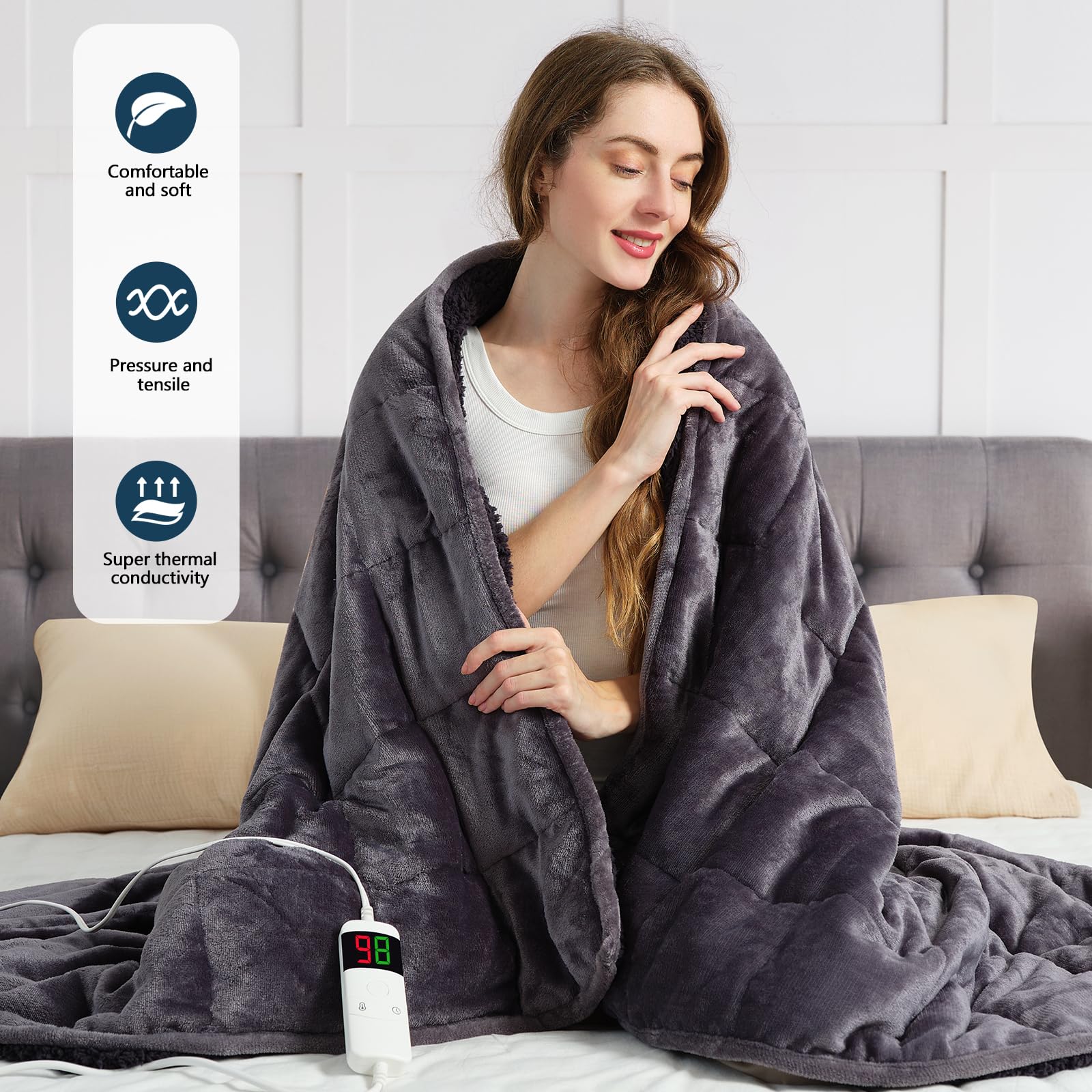 CYMULA Heated Weighted Blanket for Adults, Weighted Heated Blanket Twin ...