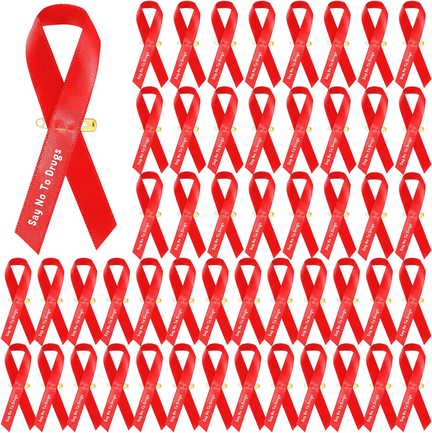 Amazon.com: Geosar 50 Pcs Red Ribbon Pins Anti-Drugs Awareness Say No ...