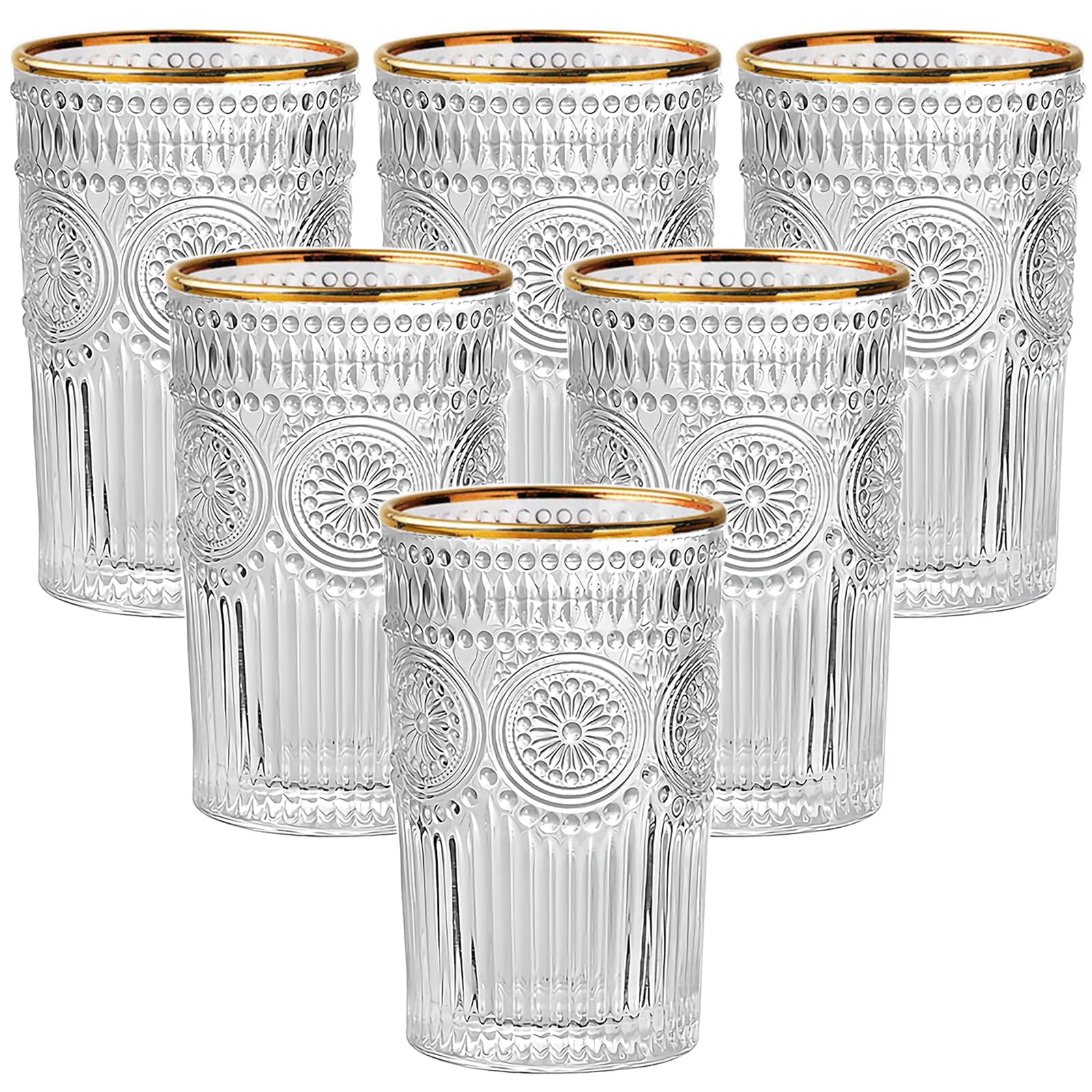 Blissora 2/4/6 Pack Vintage Ribbed Embossed Water Glasses, Glassware ...