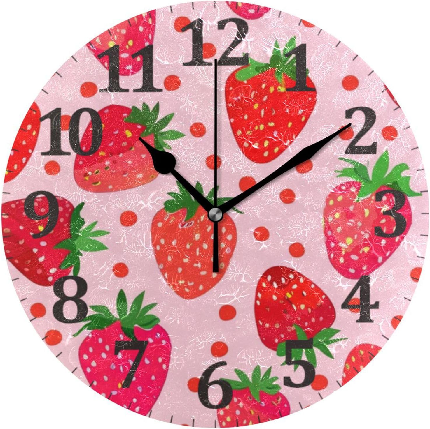 Amazon.com: Qumton Cute Pink Strawberry Wall Clock, Round Silent Non ...