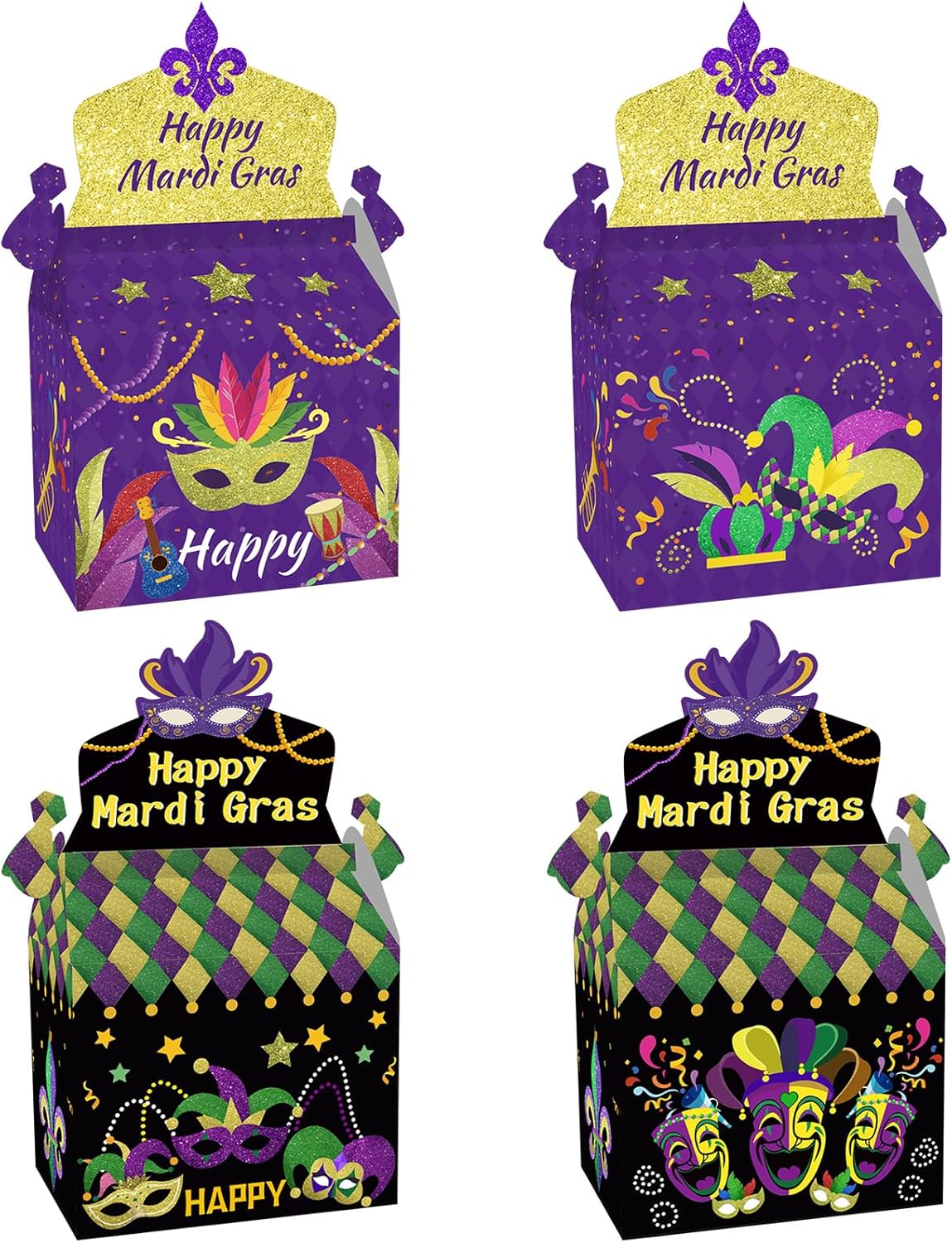 Amazon.com: 24 Pack Mardi Gras Party Favor Treat Boxes, Mardi Gras ...