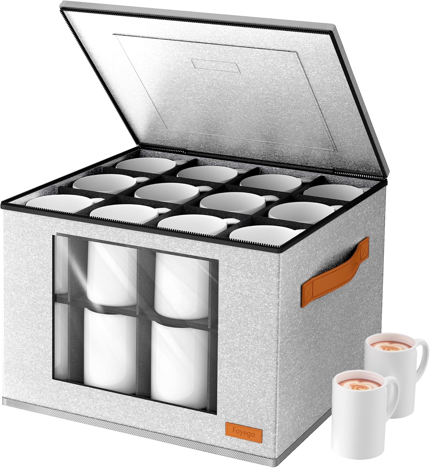 Amazon.com: Foyego 2-Layer Coffee Mug Storage Box with Dividers, Cup ...