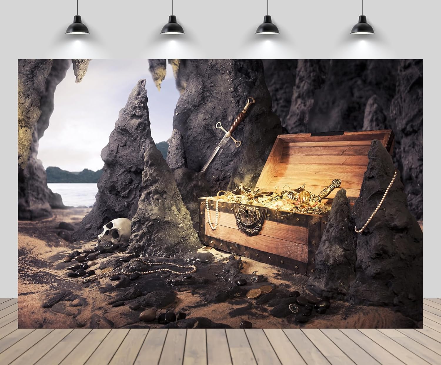 Amazon.com : CHNYWORK 7ftx5ft Treasure Chest Backdrop Gold Island Sword ...