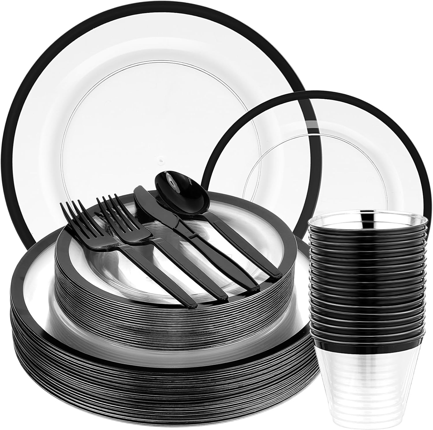 Amazon.com | Norme 500 Pcs Disposable Clear Plastic Dinnerware Set, 100 ...