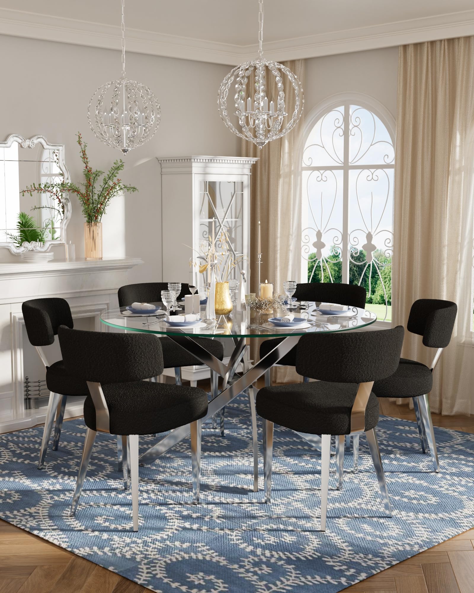 Amazon.com - KATBOC Silver Luxury Round Dining Table Set for 6,7 PCS ...