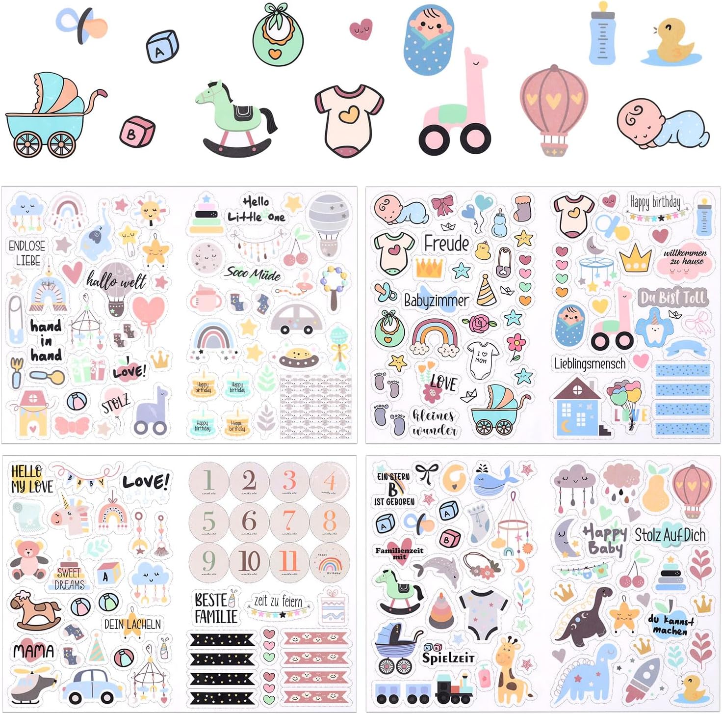 4 Sheets Scrapbook Stickers, Various Patterns Baby Scrapbook Stickers ...