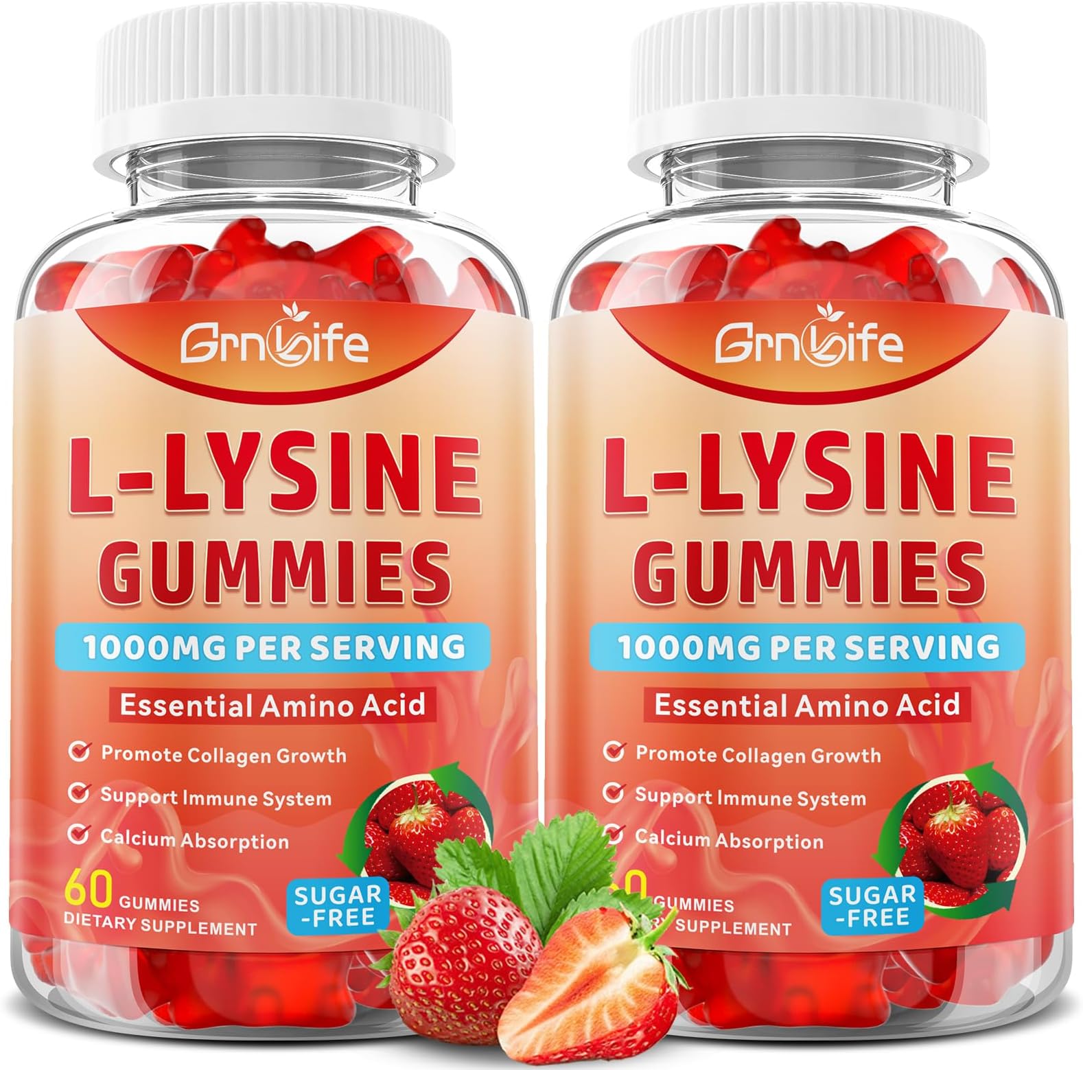 2 Pack L-Lysine 1000mg Gummies, Chewable Lysine Supplement for Adults ...