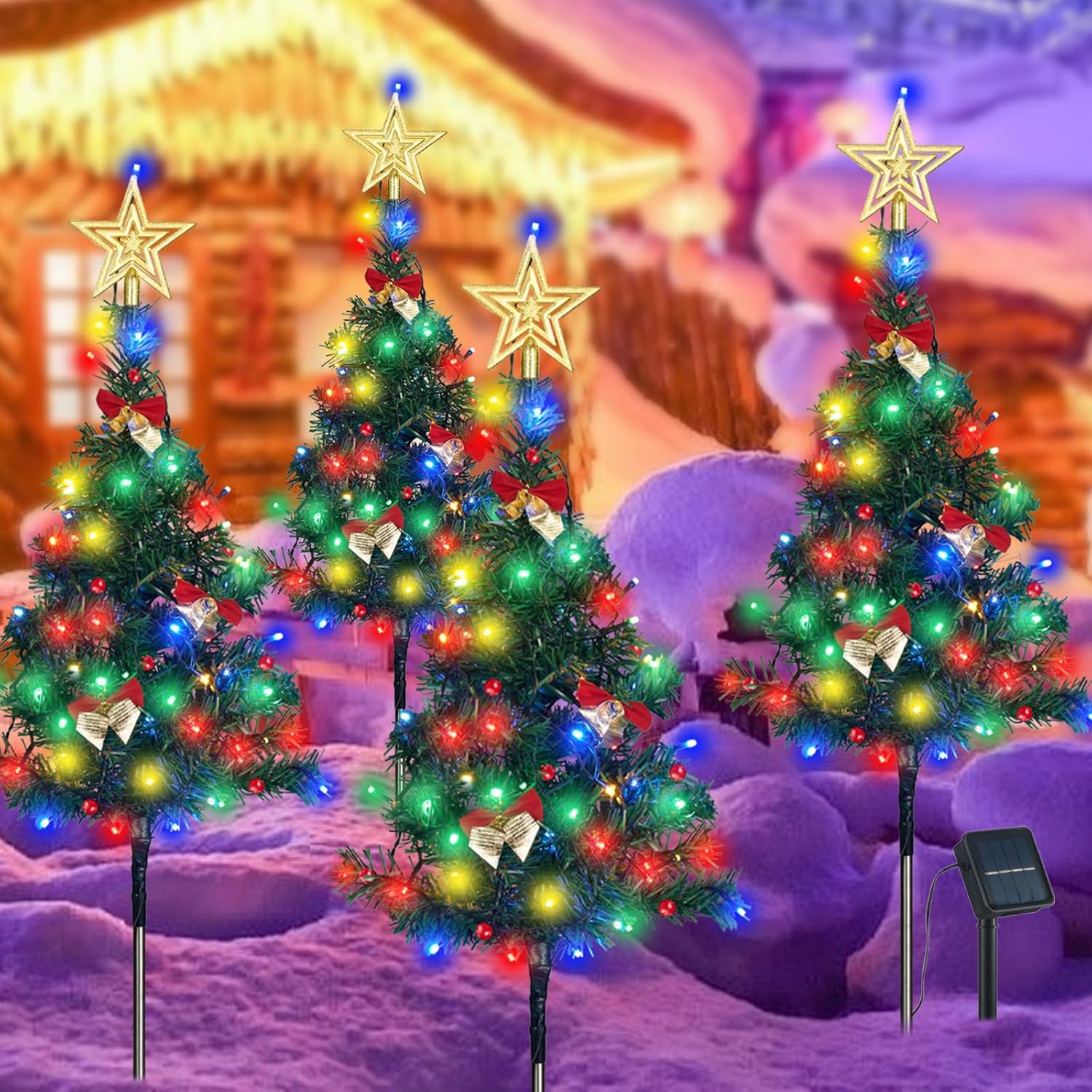 Amazon.com : 4 Pack Solar Christmas Tree Stake Lights with 80 LED, Red ...