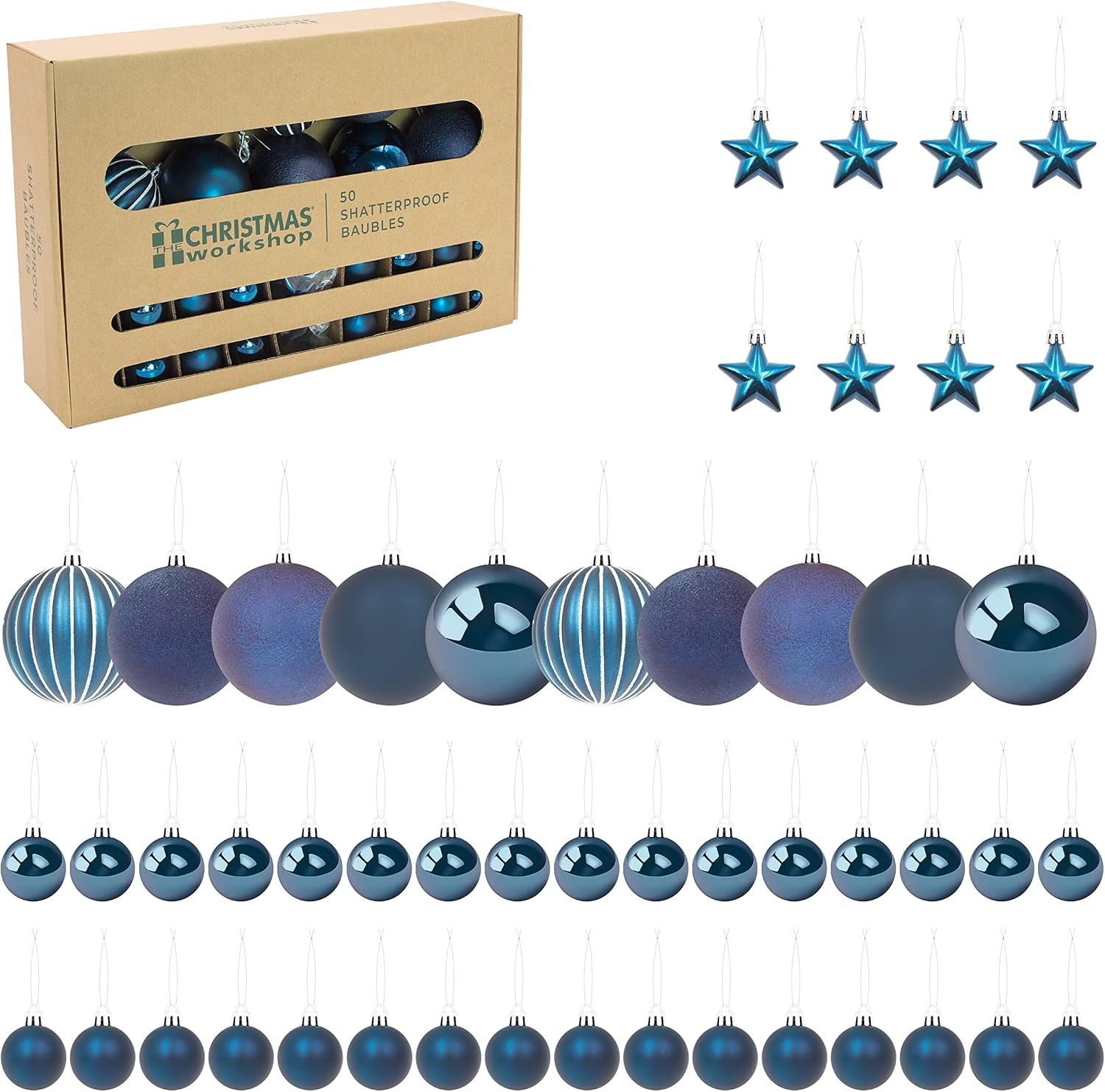 The Christmas Workshop Set of 50 Shatterproof Textured Baubles/Elegant ...
