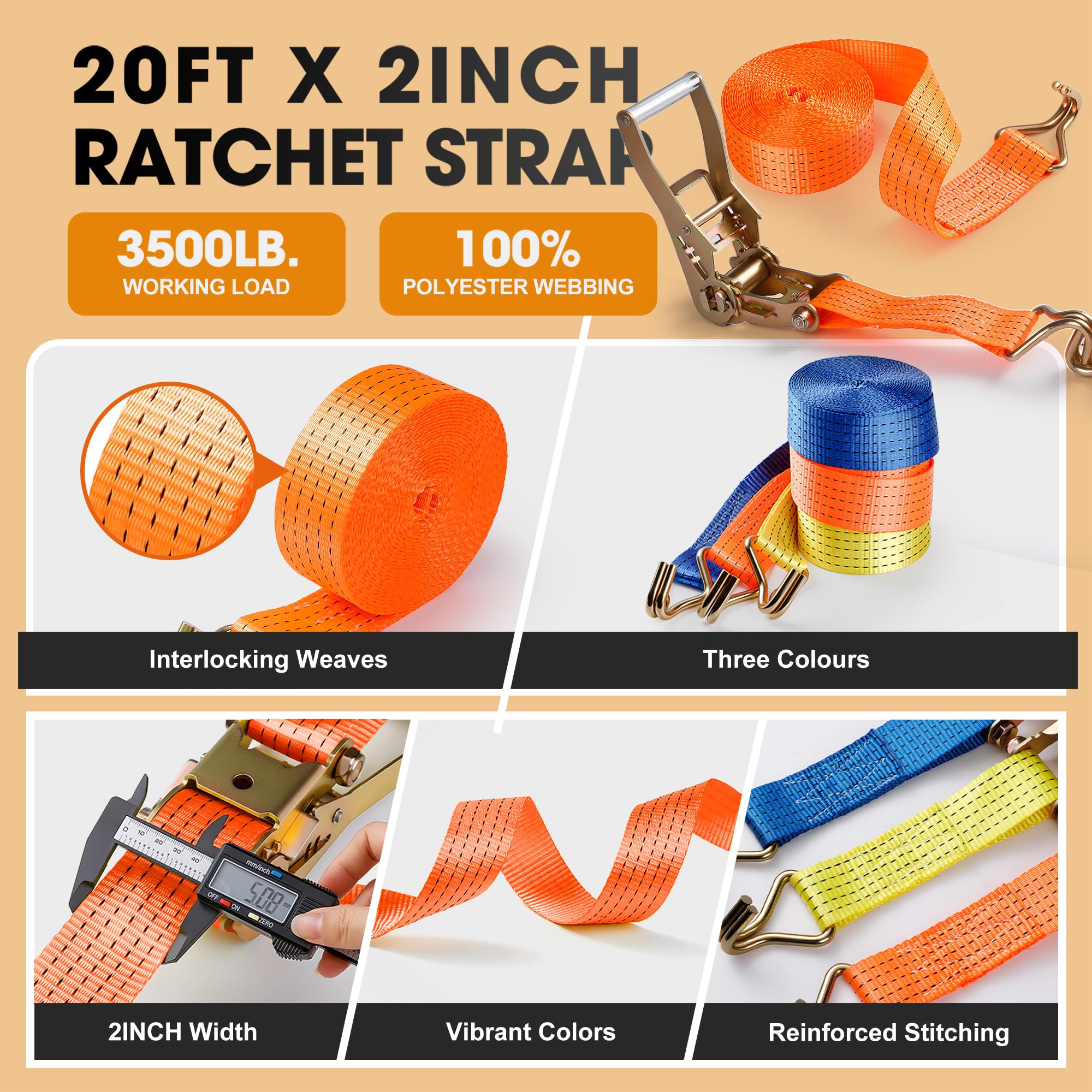 Snapklik.com : 2Pack Ratchet Straps Heavy Duty-2 Inch X 20 Feet(7,500lb ...