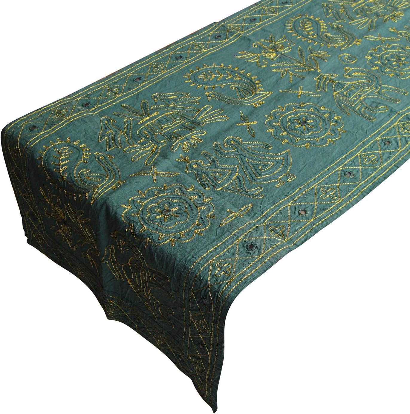 Mirrored Table Runner Linen Hand Embroidered Cotton Tablecloth 129 x 46 ...