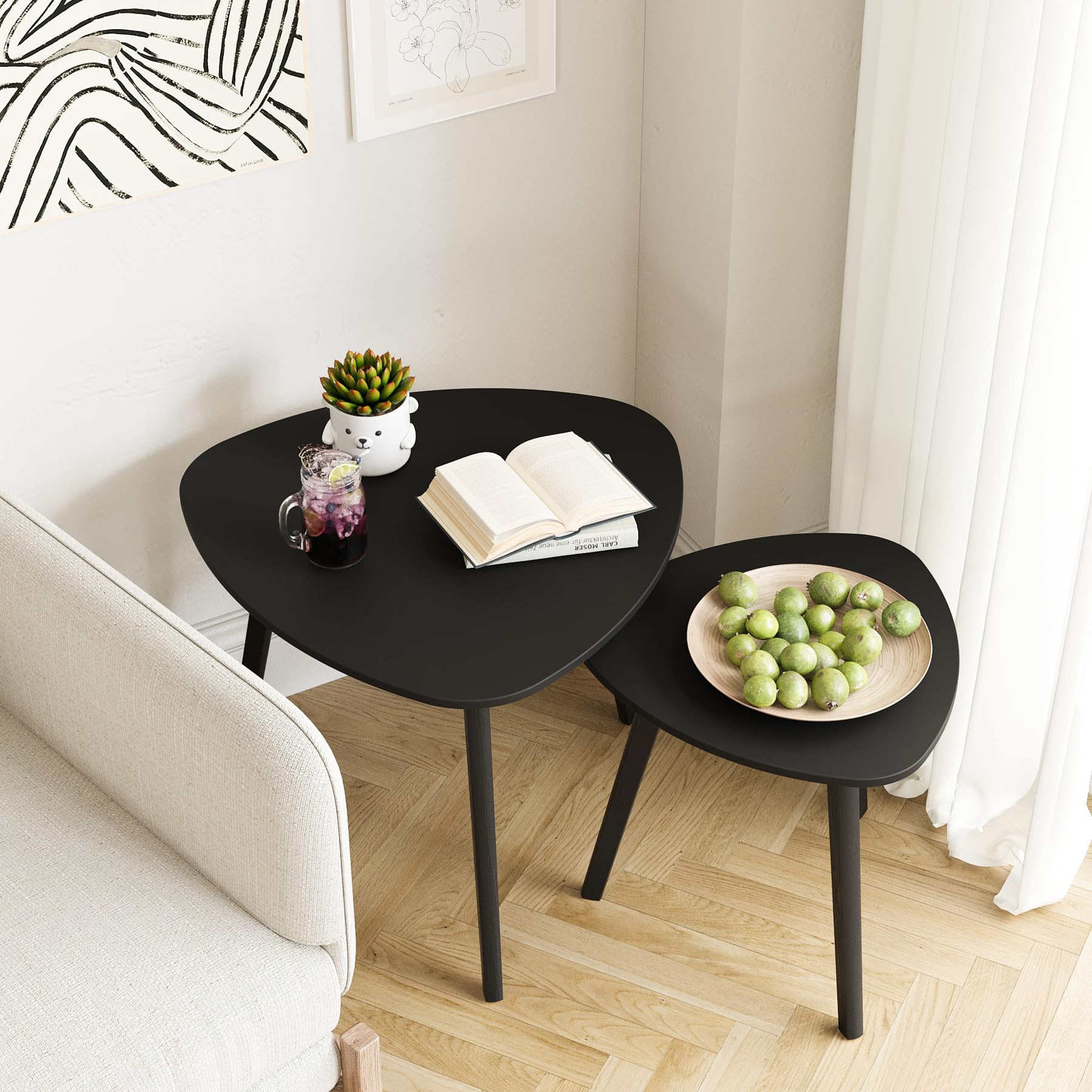 BAMEOS Bamboo Nesting Triangle End Table,Set of 2 Coffee Table Modern ...