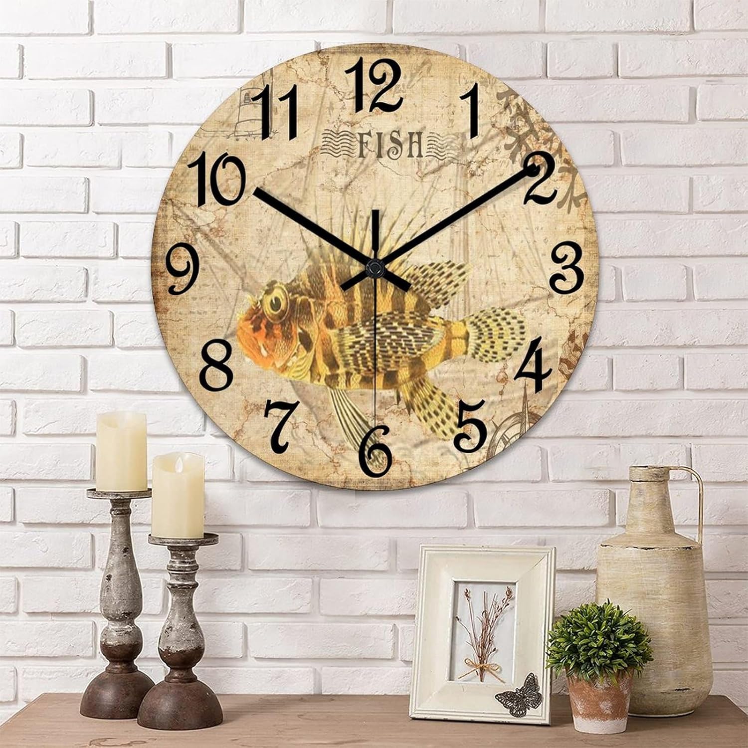Amazon.com: COCOKEN Fish Wooden Wall Clock Nautical Beach Ocean Theme ...