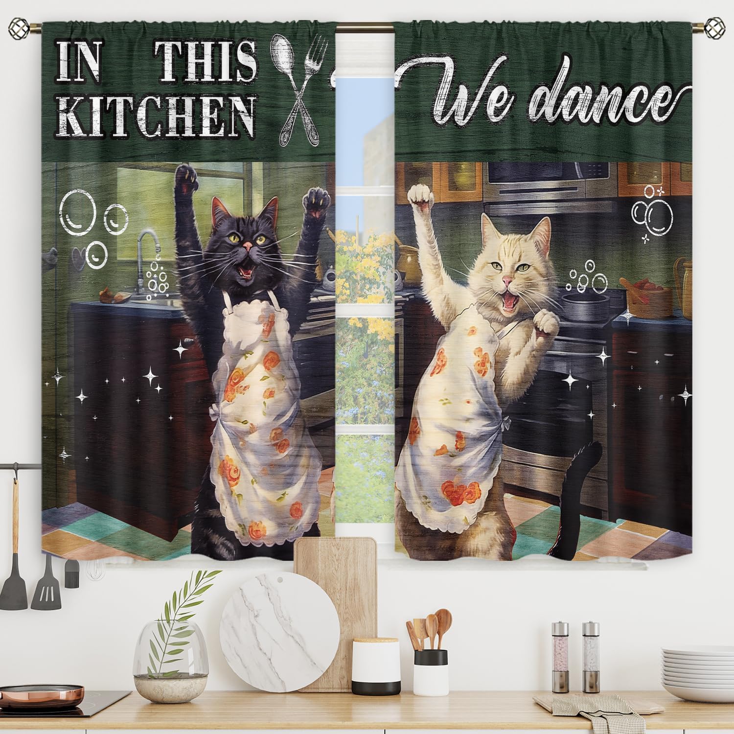 Amazon.com: Riyidecor Funny Cat Kitchen Curtains Short Small Cute ...