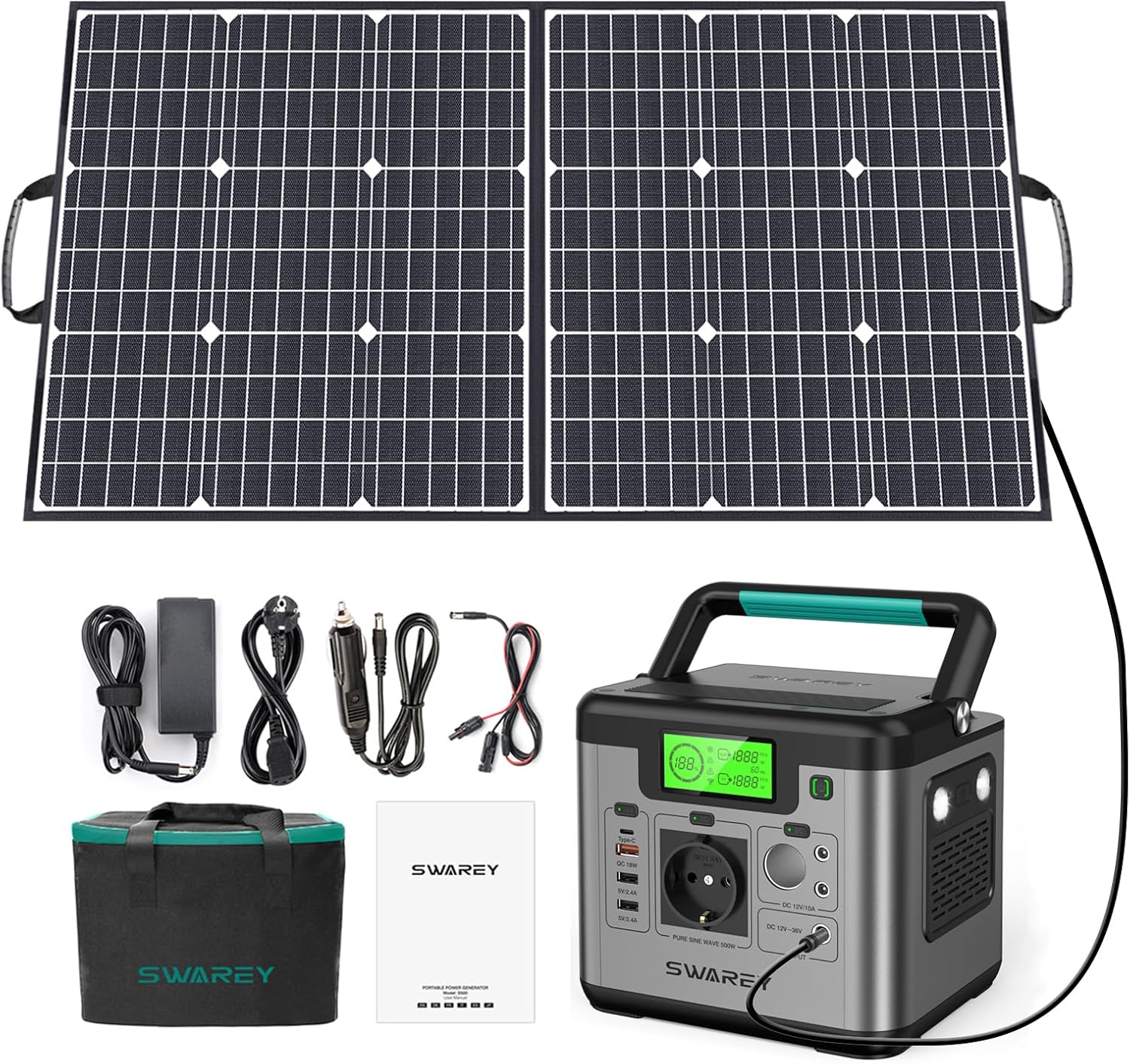 SWAREY Générateur Electrique Portable 518Wh avec Panneaux Solaires ...