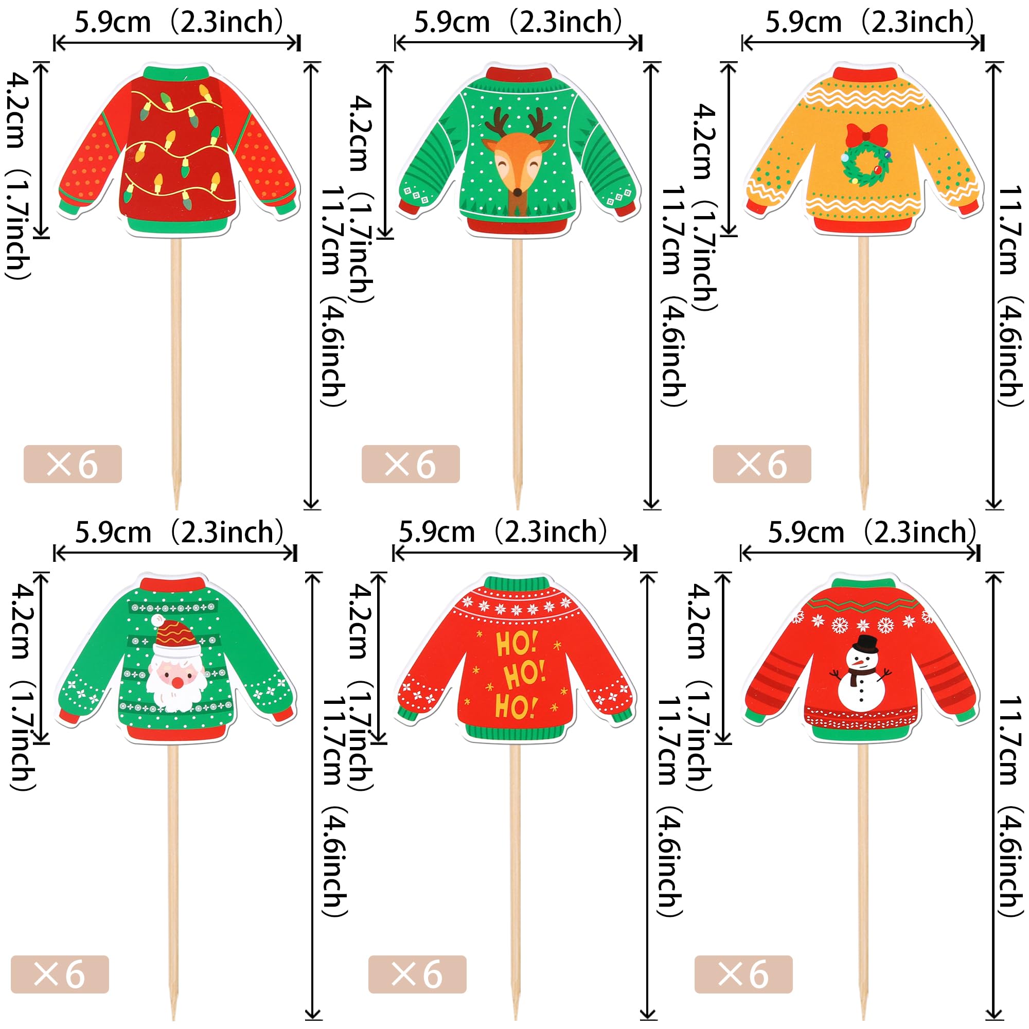Snapklik.com : 36 PCS Ugly Sweater Cupcake Toppers Merry Christmas ...